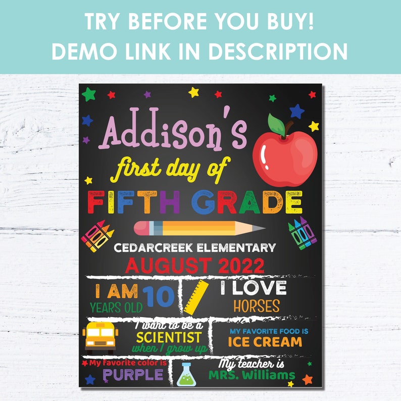 Editable Back to School Chalkboard Sign, First and Last Day of School ...