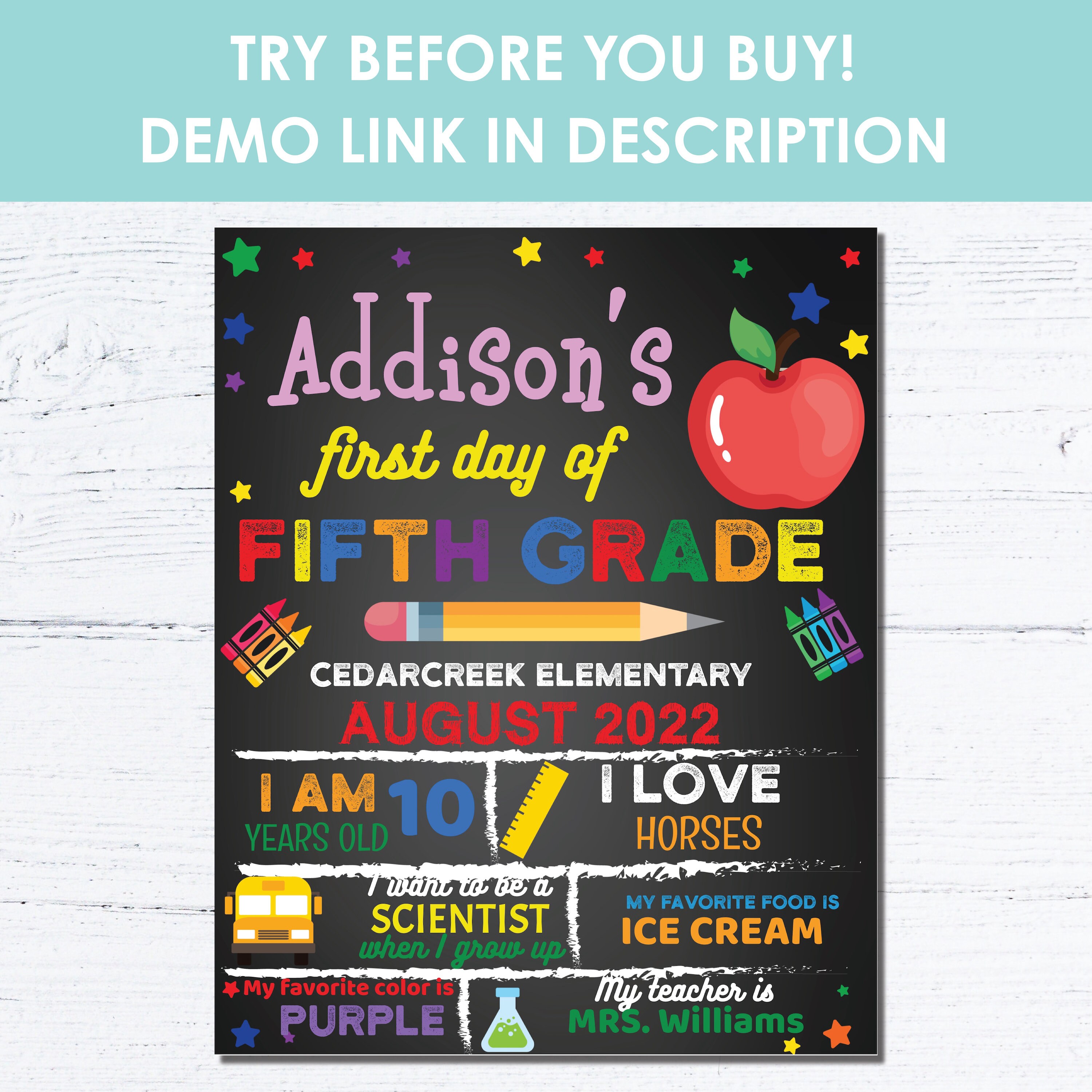 Editable Back to School Chalkboard Sign, First and Last Day of School ...