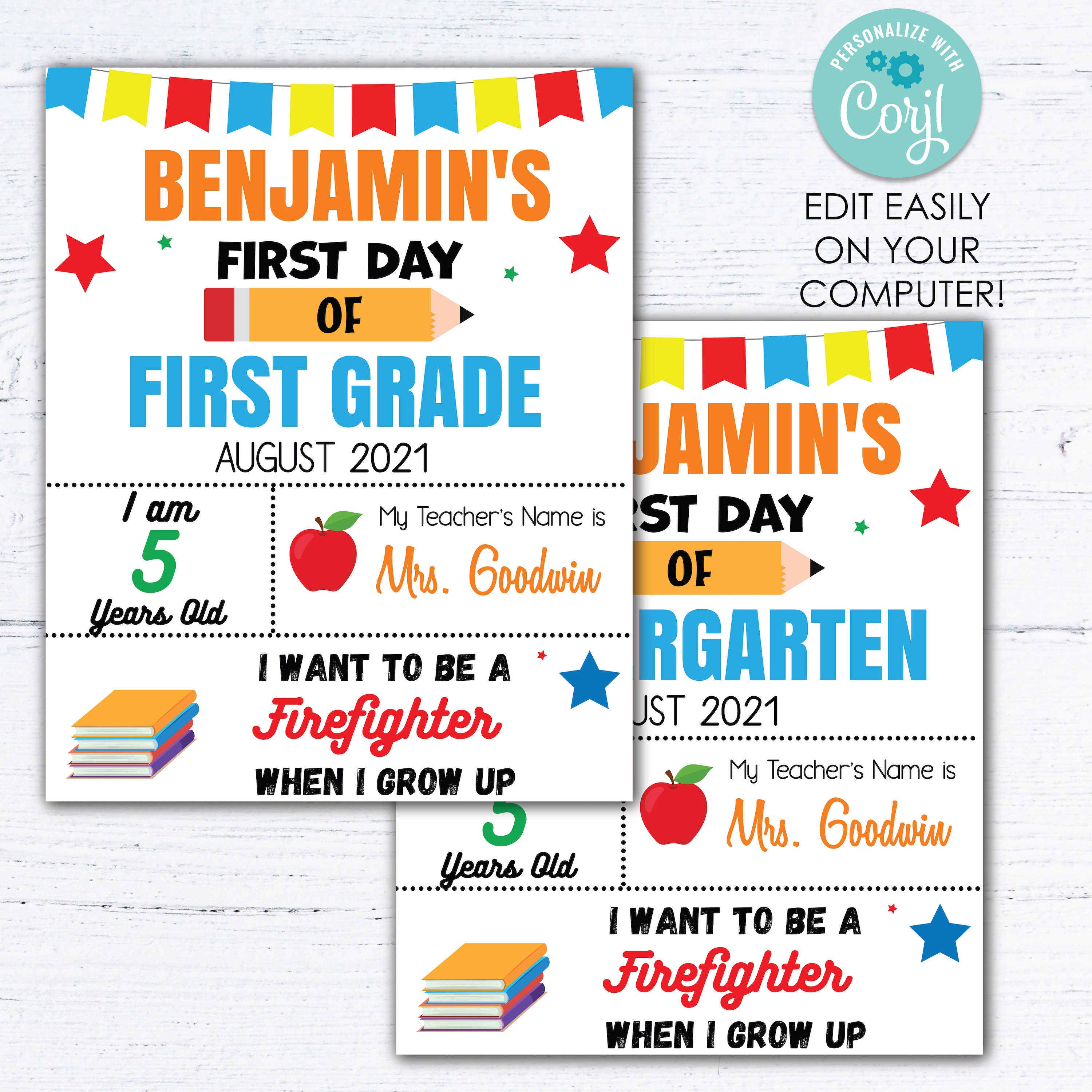 First Day of School Poster Sign, Back to School, Editable, Printable ...
