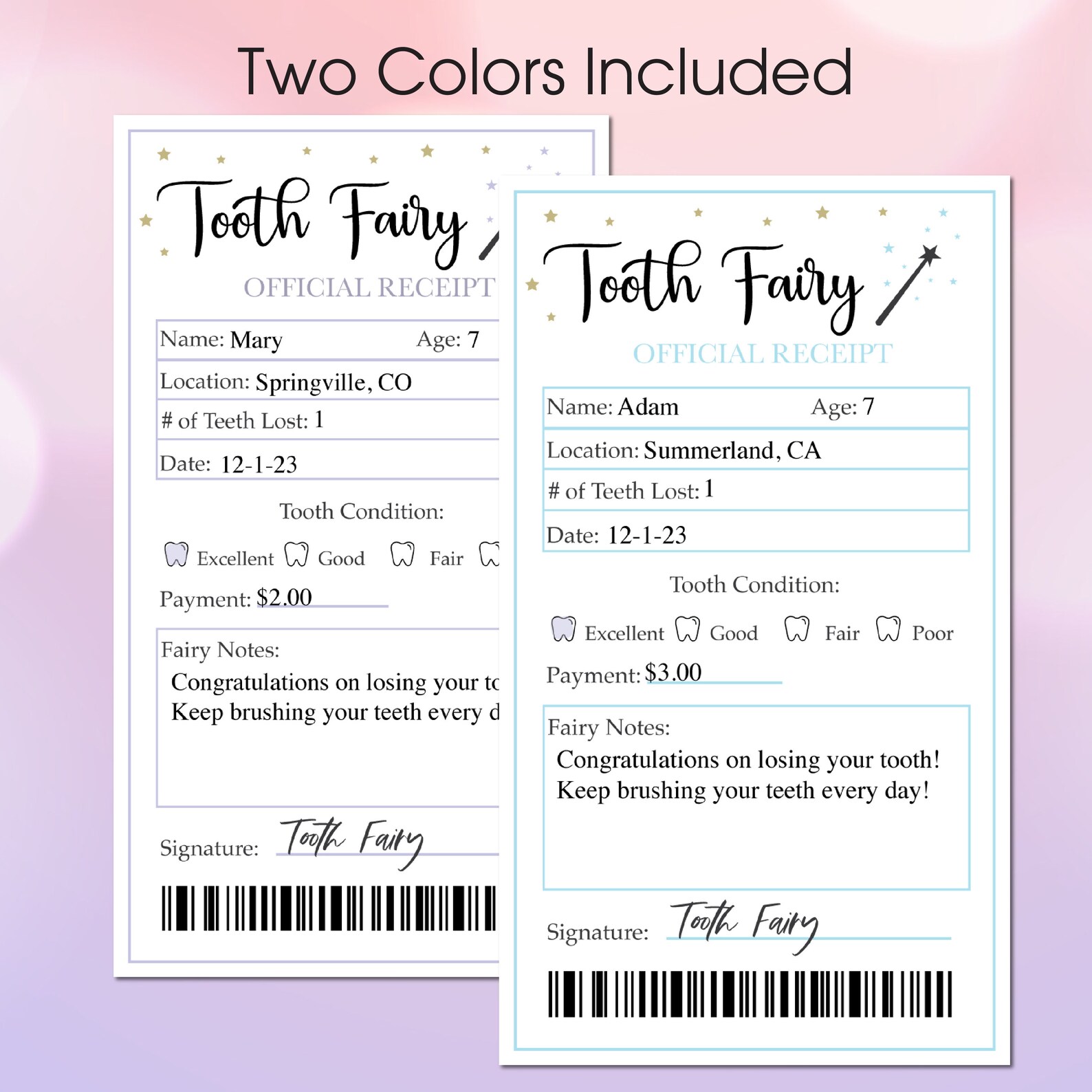 Editable Printable Tooth Fairy Receipt and Message Card Bundle, Lost ...
