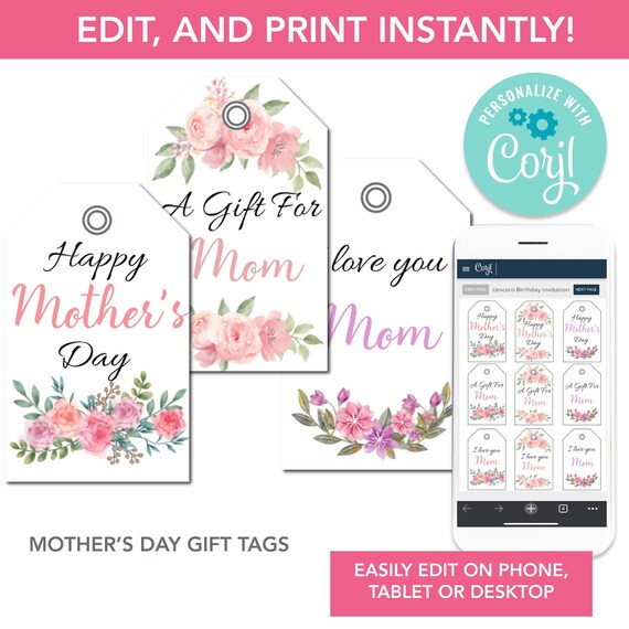 Editable Mother's Day Gift Tags Instant Template Celebrate | Etsy