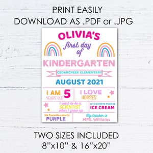 Rainbow Back to School Sign, First Day of School Sign, Editable ...