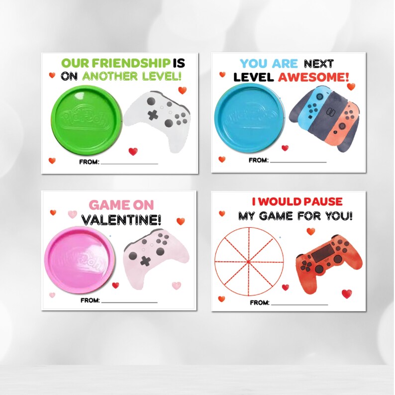 Gamer, Gaming Playdoh Valentines, Kids Class Printable Valentine Cards ...