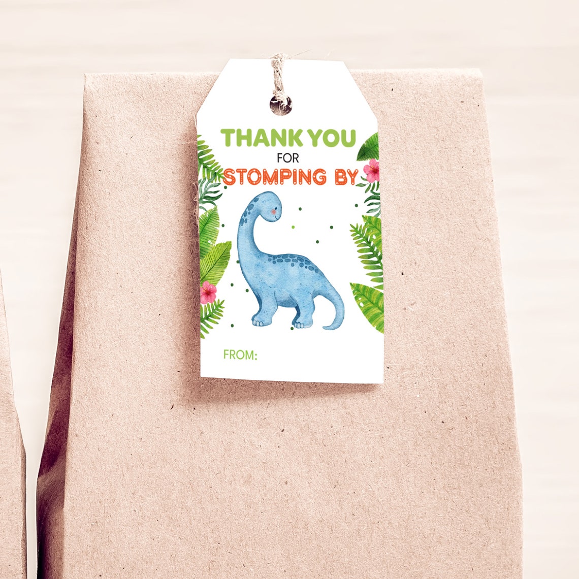 Dinosaur Party Favor Gift Tag, Kids Dinosaur Birthday Printable Thank ...
