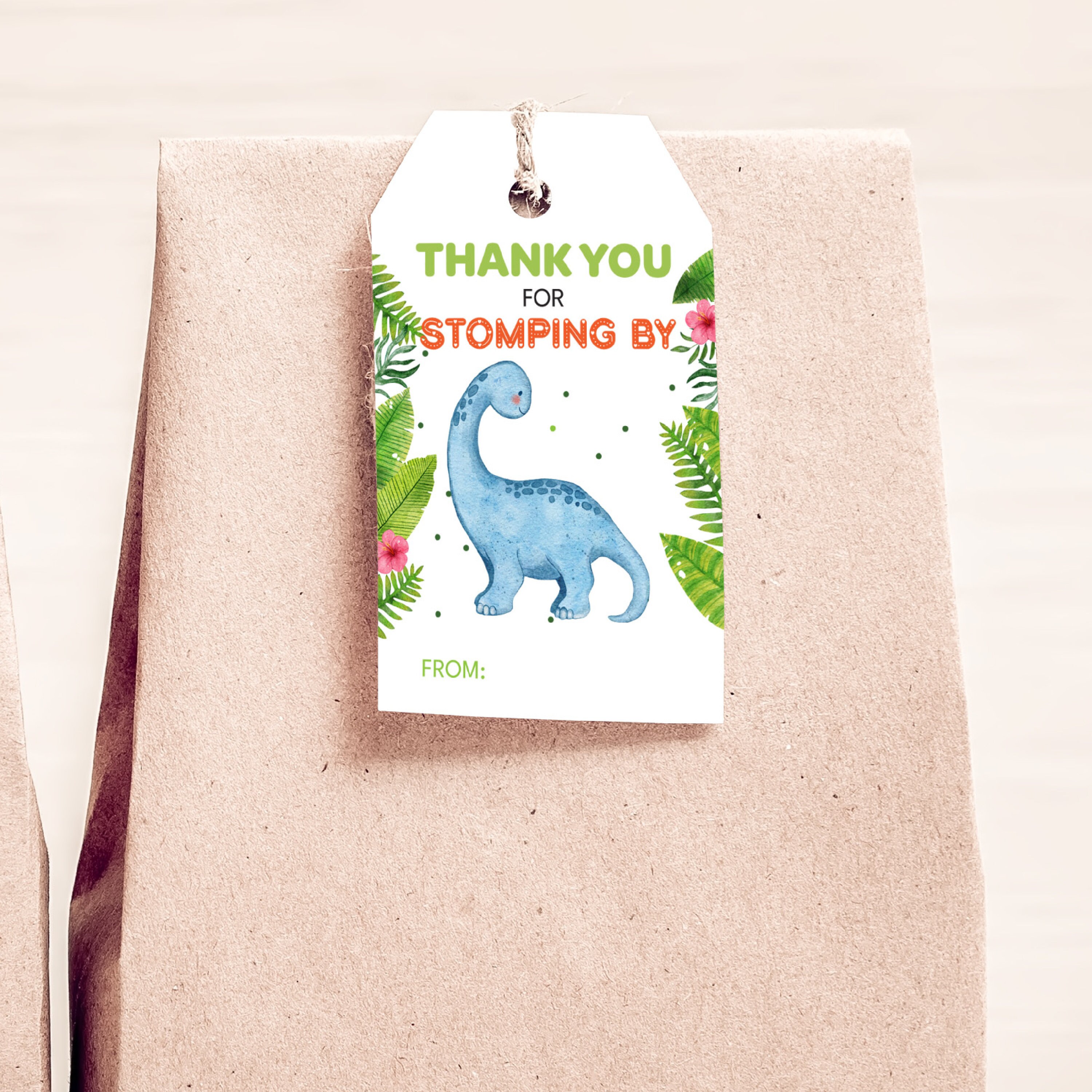 Dinosaur Party Favor Gift Tag, Kids Dinosaur Birthday Printable Thank ...