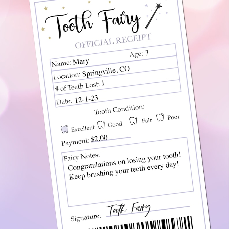 Editable Printable Tooth Fairy Receipt and Message Card Bundle, Lost ...