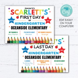 Editable First or Last Day of School Photo Sign Kindergarten | Etsy