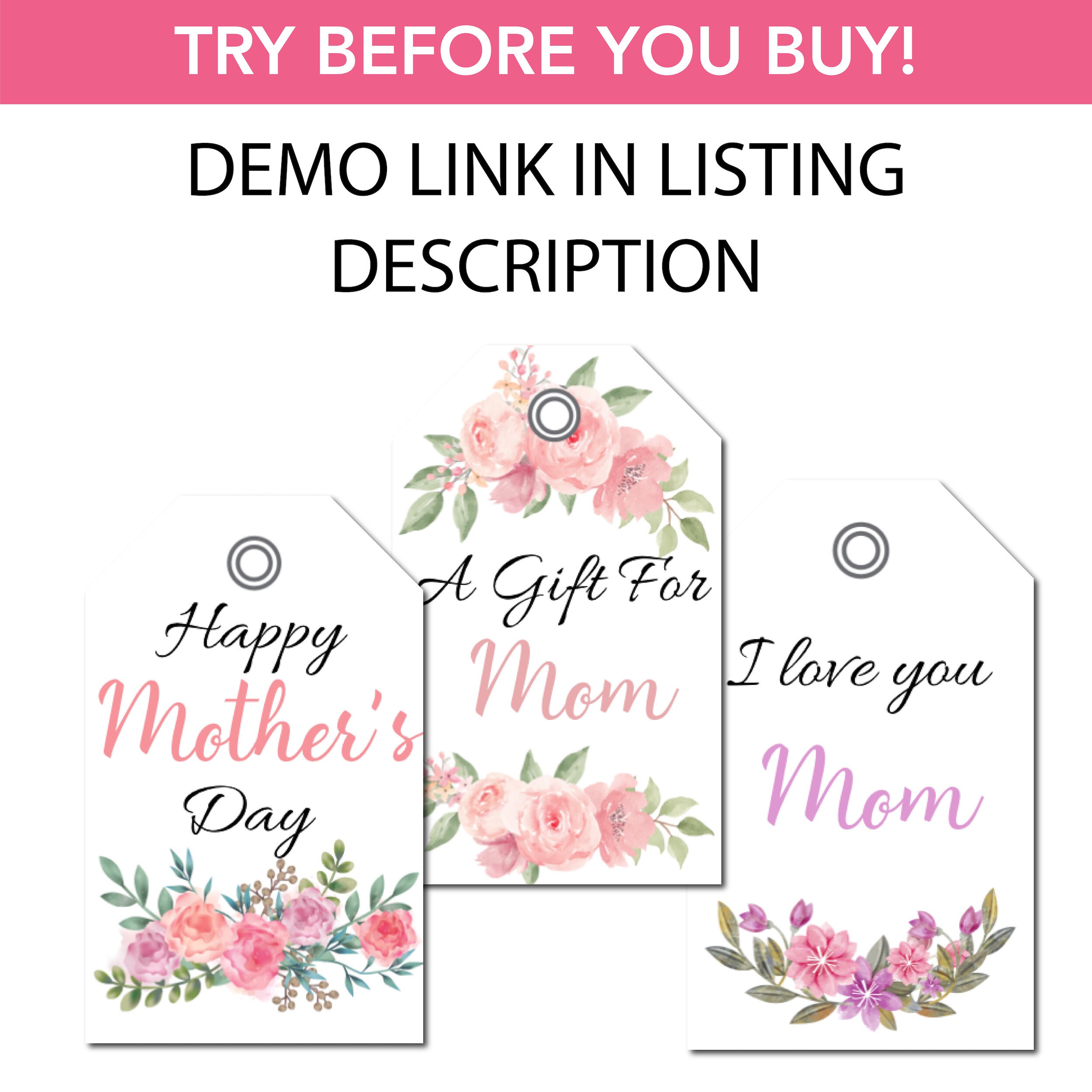 Editable Mother's Day Gift Tags Instant Template Celebrate Mom Gift ...