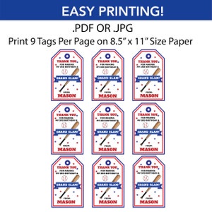 Editable Baseball Birthday Party Gift Tags Instant Template Download ...
