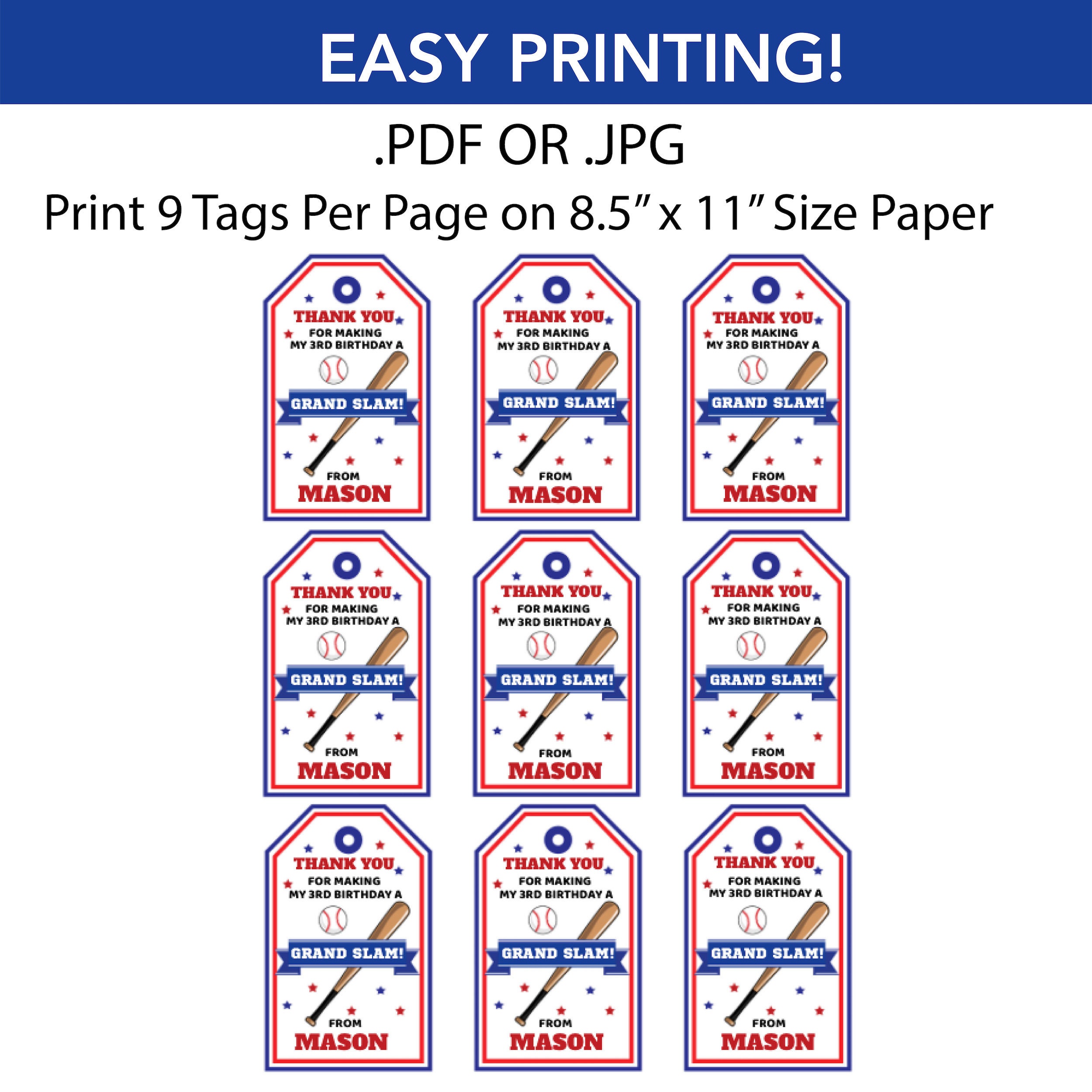 Editable Baseball Birthday Party Gift Tags Instant Template | Etsy