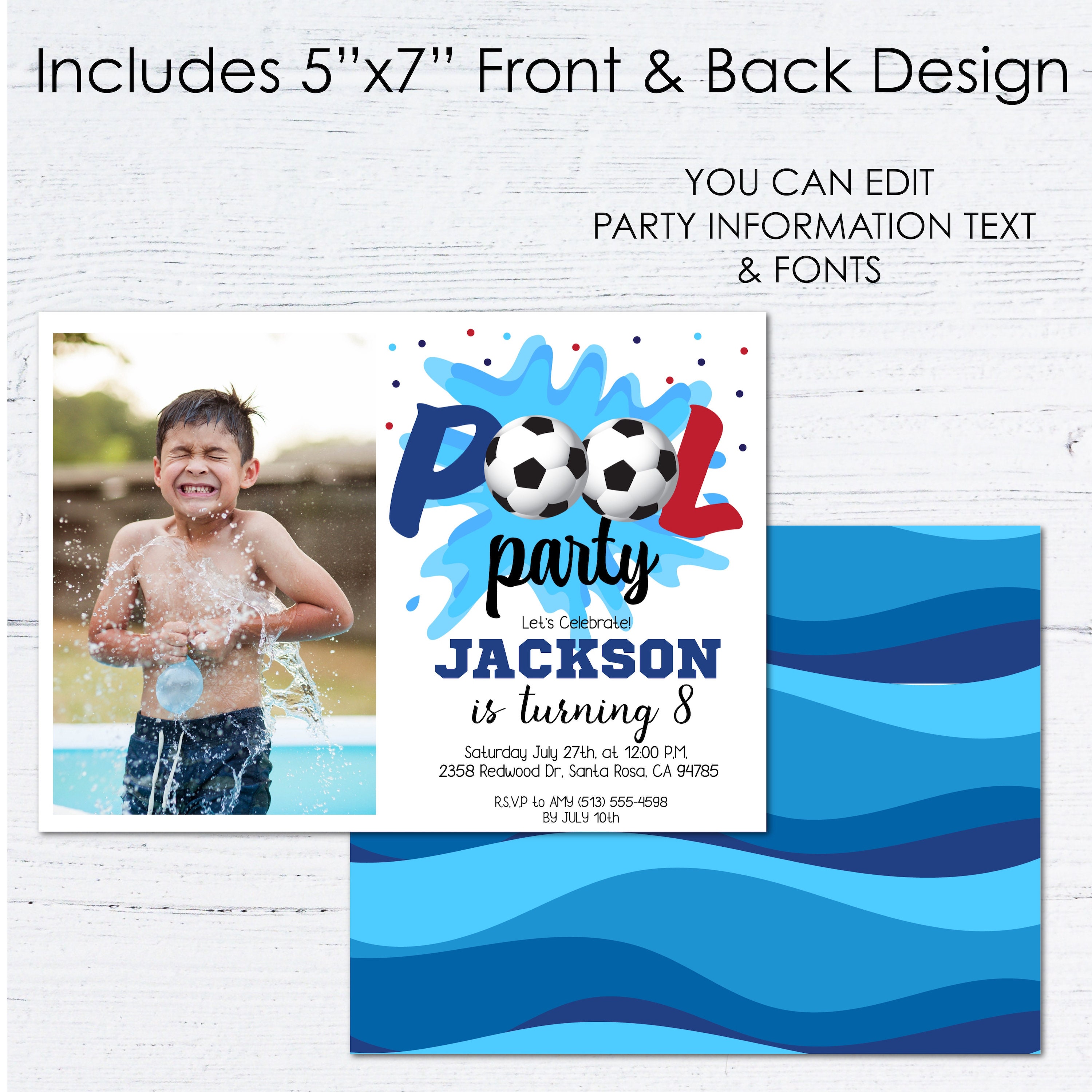 Editable Soccer Pool Birthday Party Invitation With Editable - Etsy