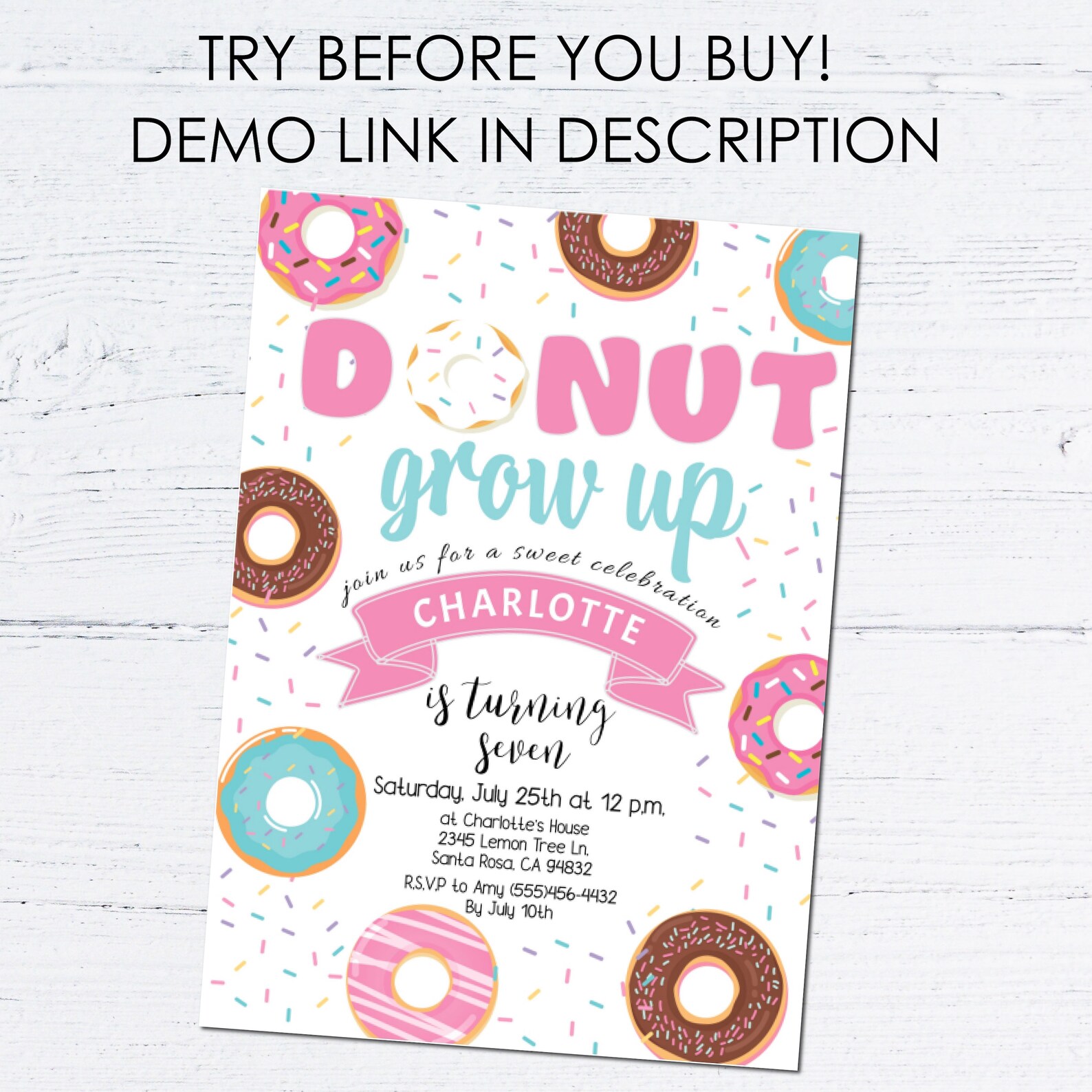 Editable Donut Birthday Party Invitation Instant Template Download Kids ...
