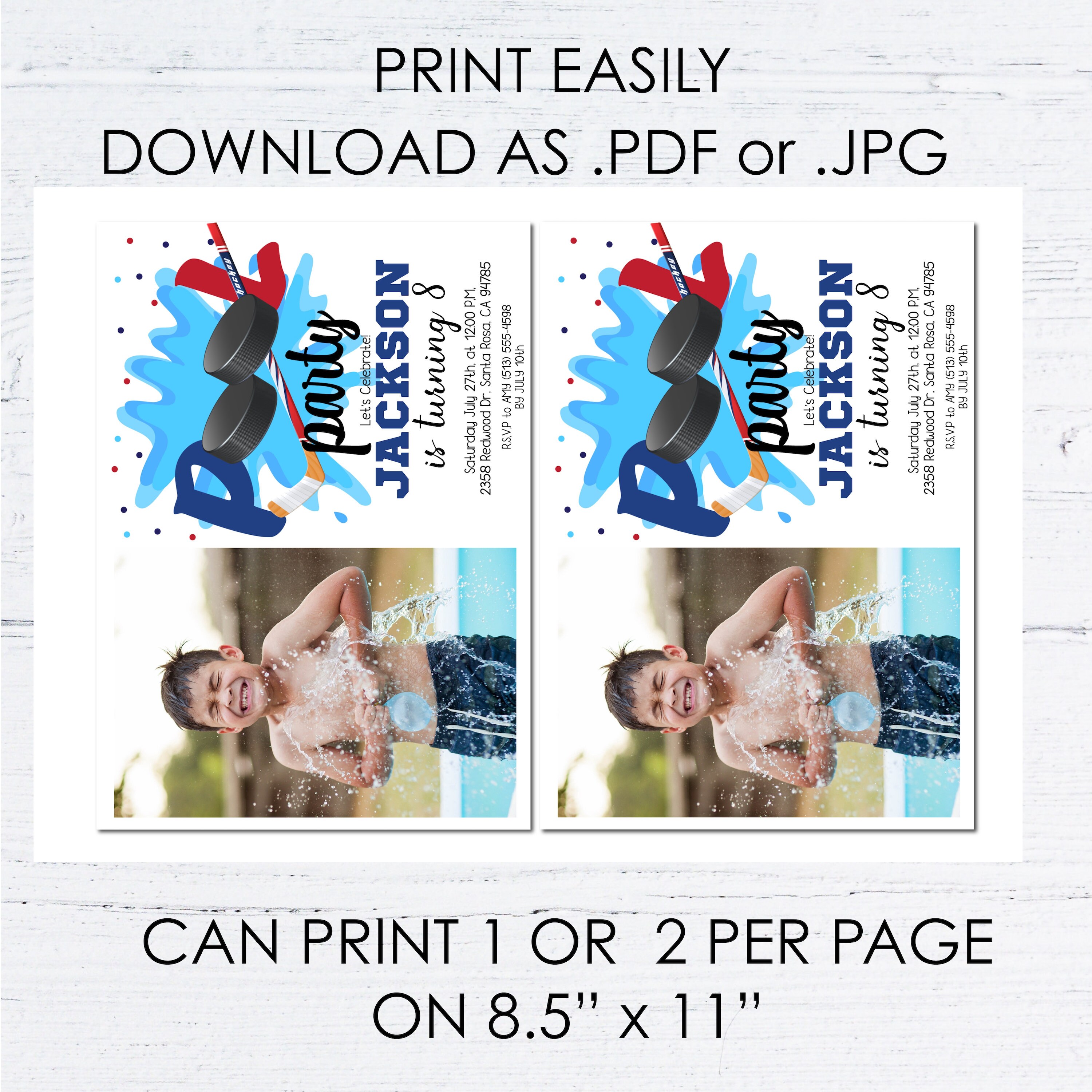 Editable Hockey Pool Birthday Party Invitation With Photo Instant ...