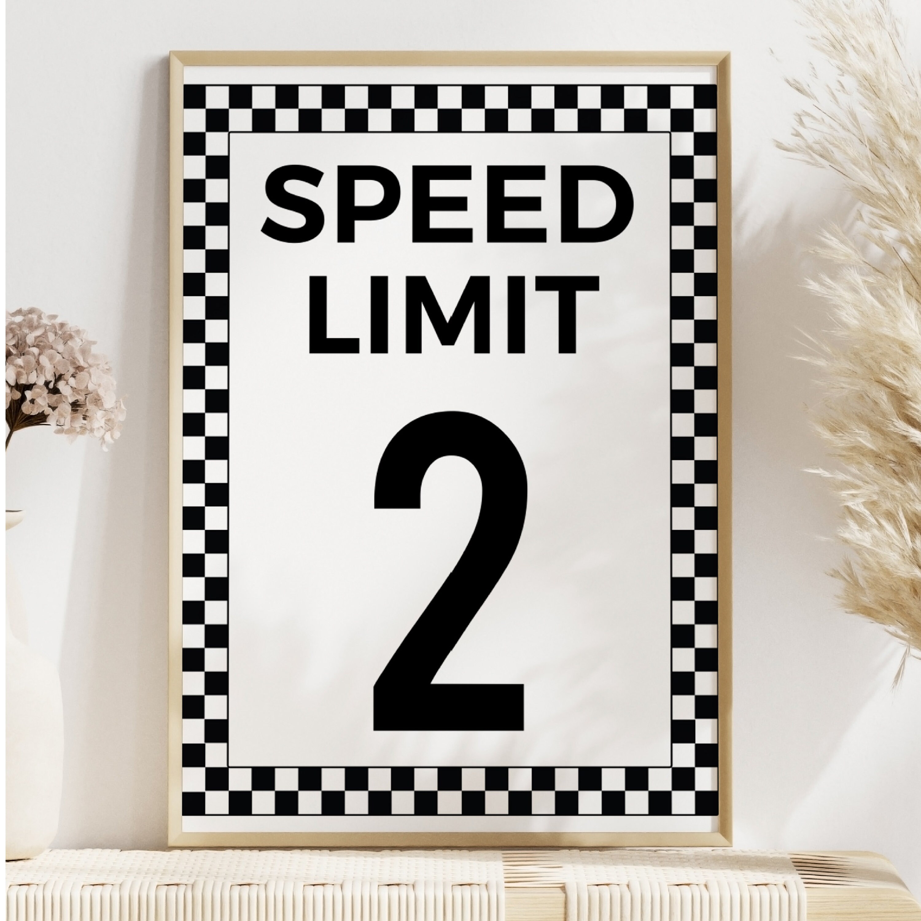 Editable Checkered Speed Limit Sign, Racing Birthday Party Sign ...