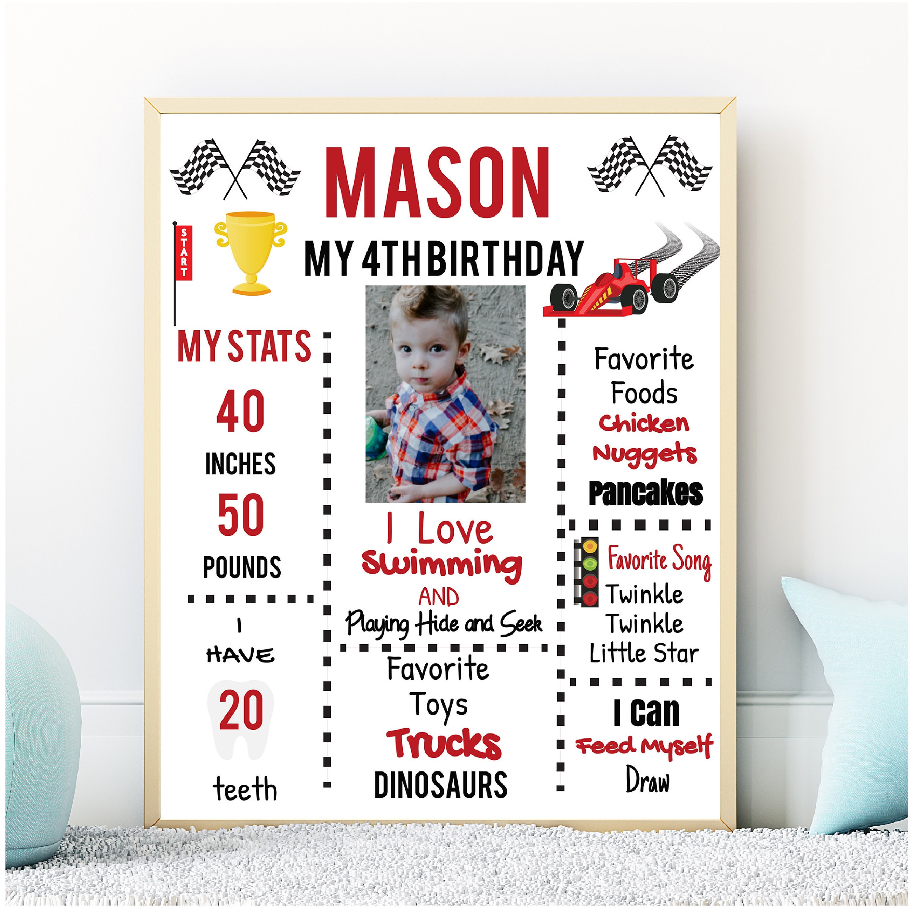 Race Car Birthday Milestone Poster Instant Template Download Kids ...