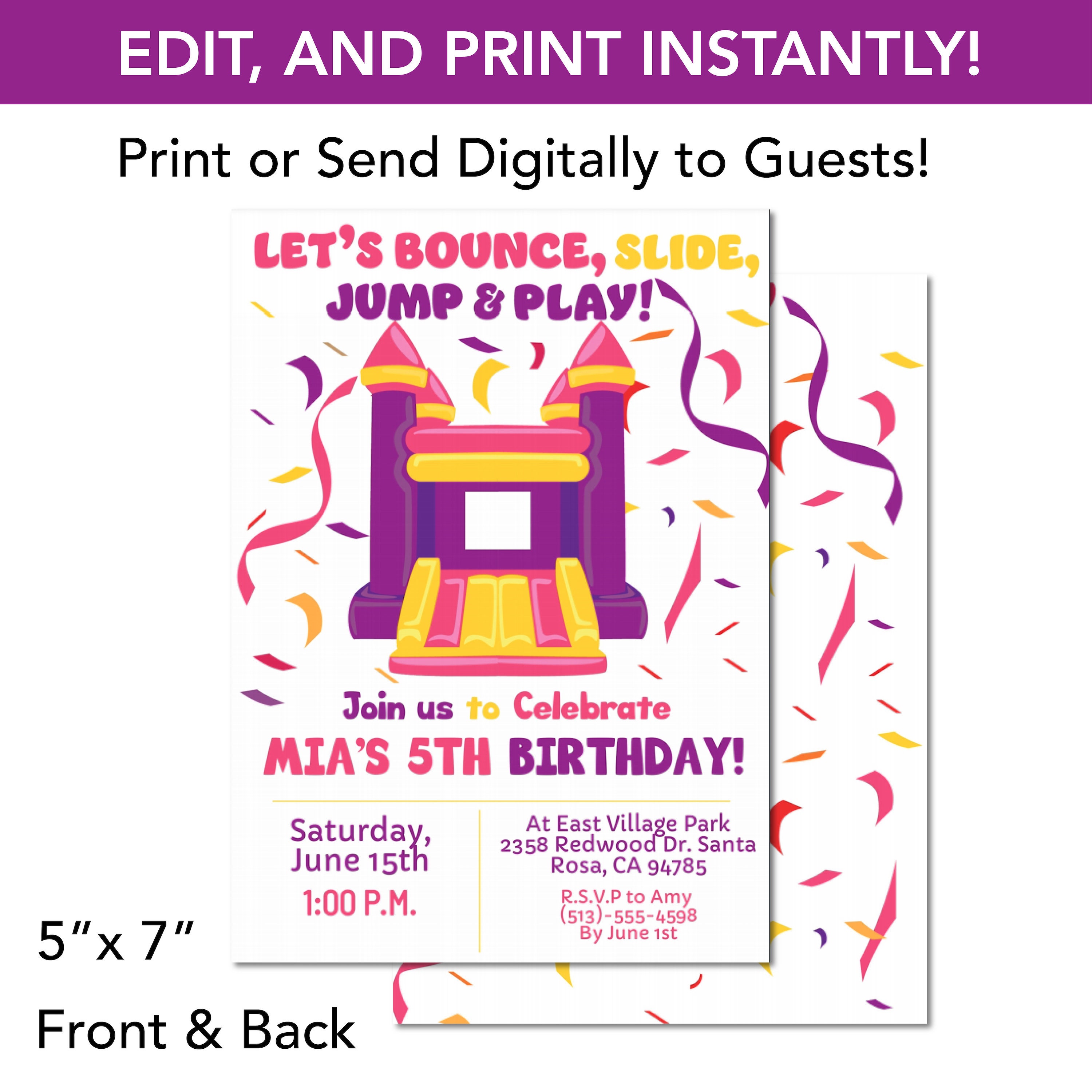 Editable, Printable Bounce House Party Invitation Instant Template ...