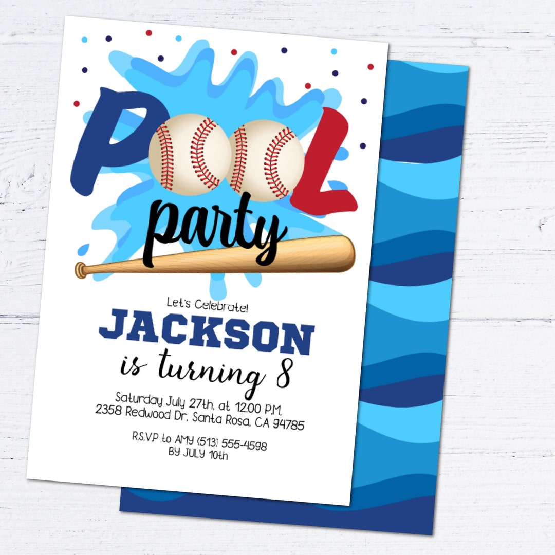 Editable Baseball Pool Birthday Party Invitation Instant Template ...