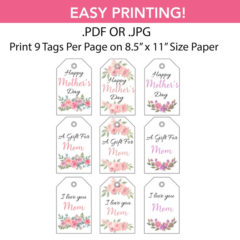 Editable Mother's Day Gift Tags Instant Template Celebrate Mom Gift ...