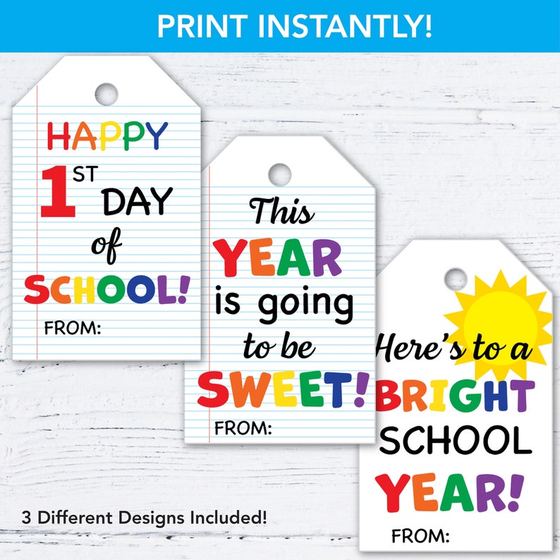 Back to School Printable Gift Tags, Teacher Gift Tags, First Day of ...