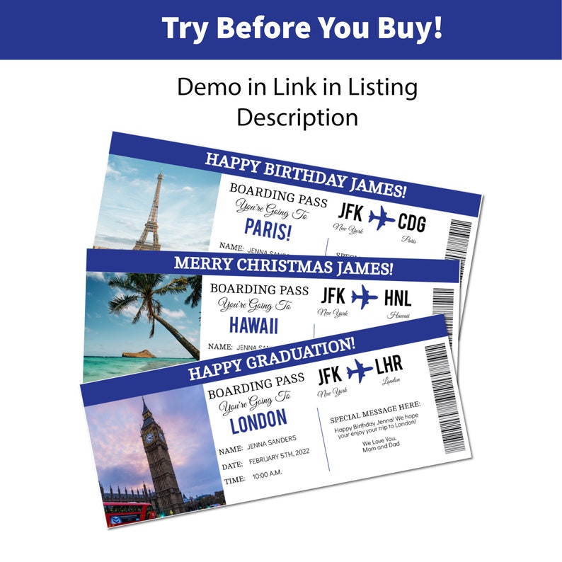 Editable Boarding Pass, Surprise Trip Ticket Instant Template Download ...