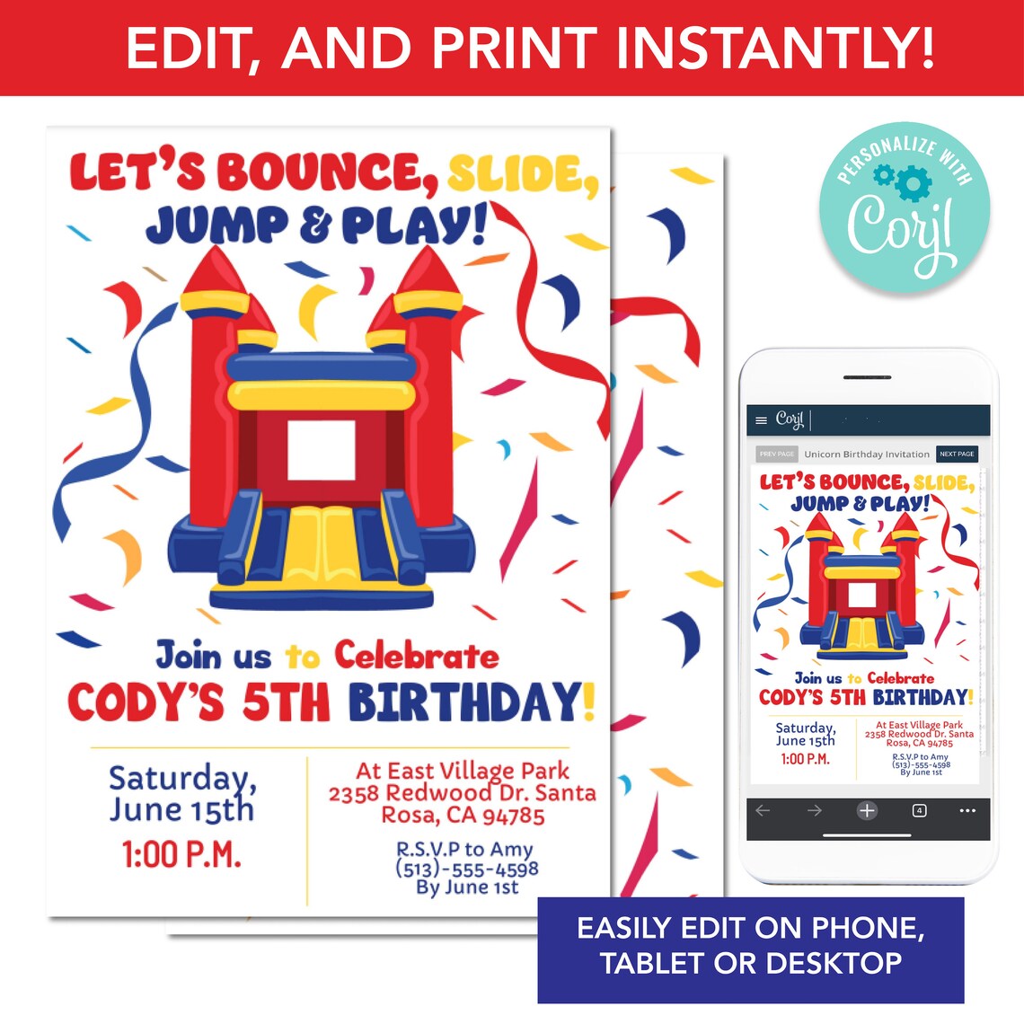 Editable, Printable Bounce House Party Invitation Instant Template ...