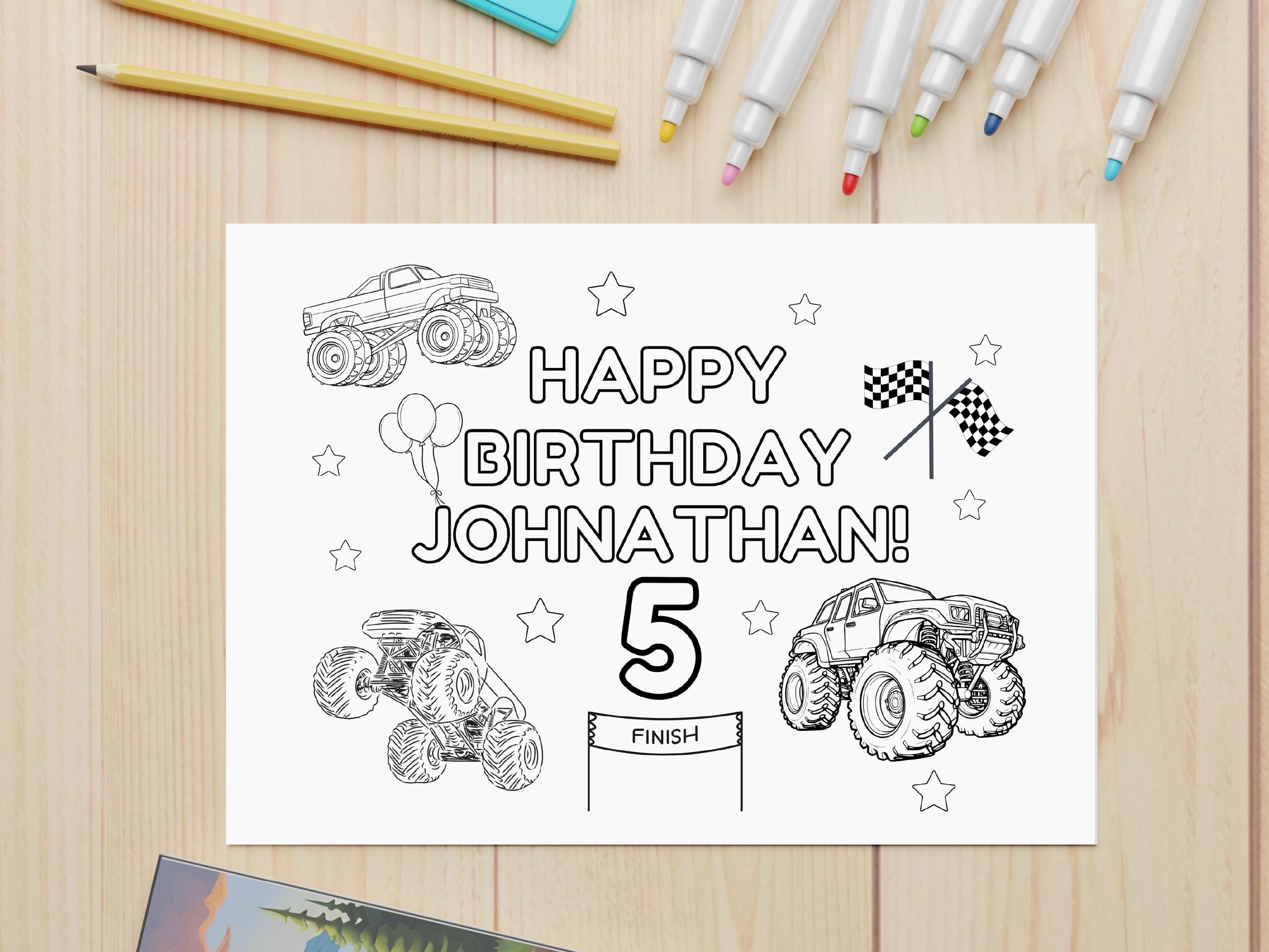 Editable Monster Truck Birthday Coloring Placemat Template ...