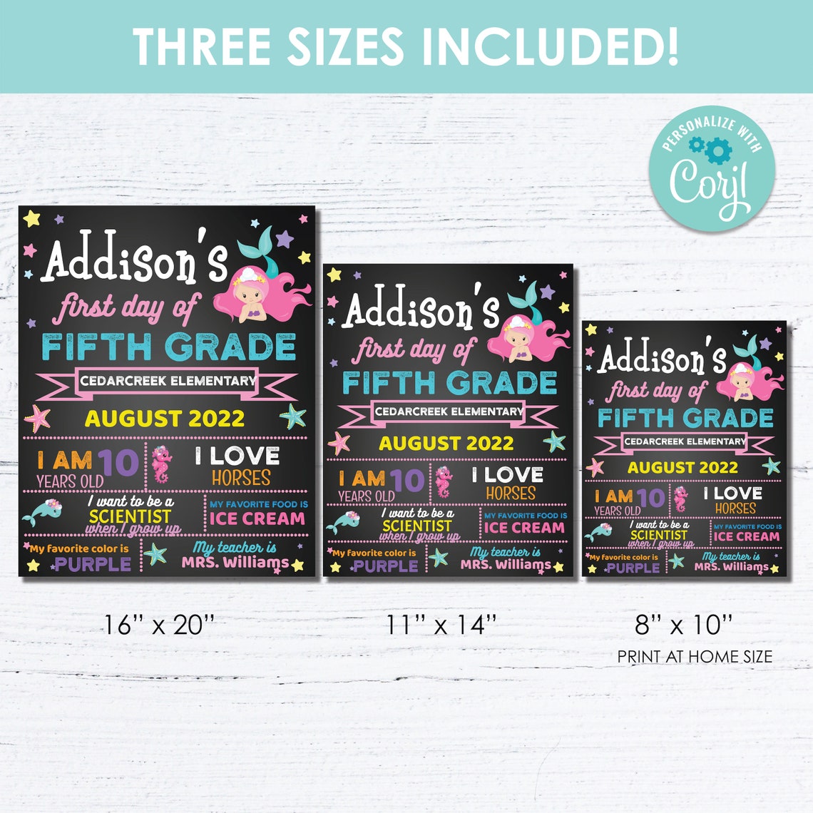 Mermaid Back to School Editable Printable Chalkboard Sign, First Day of ...