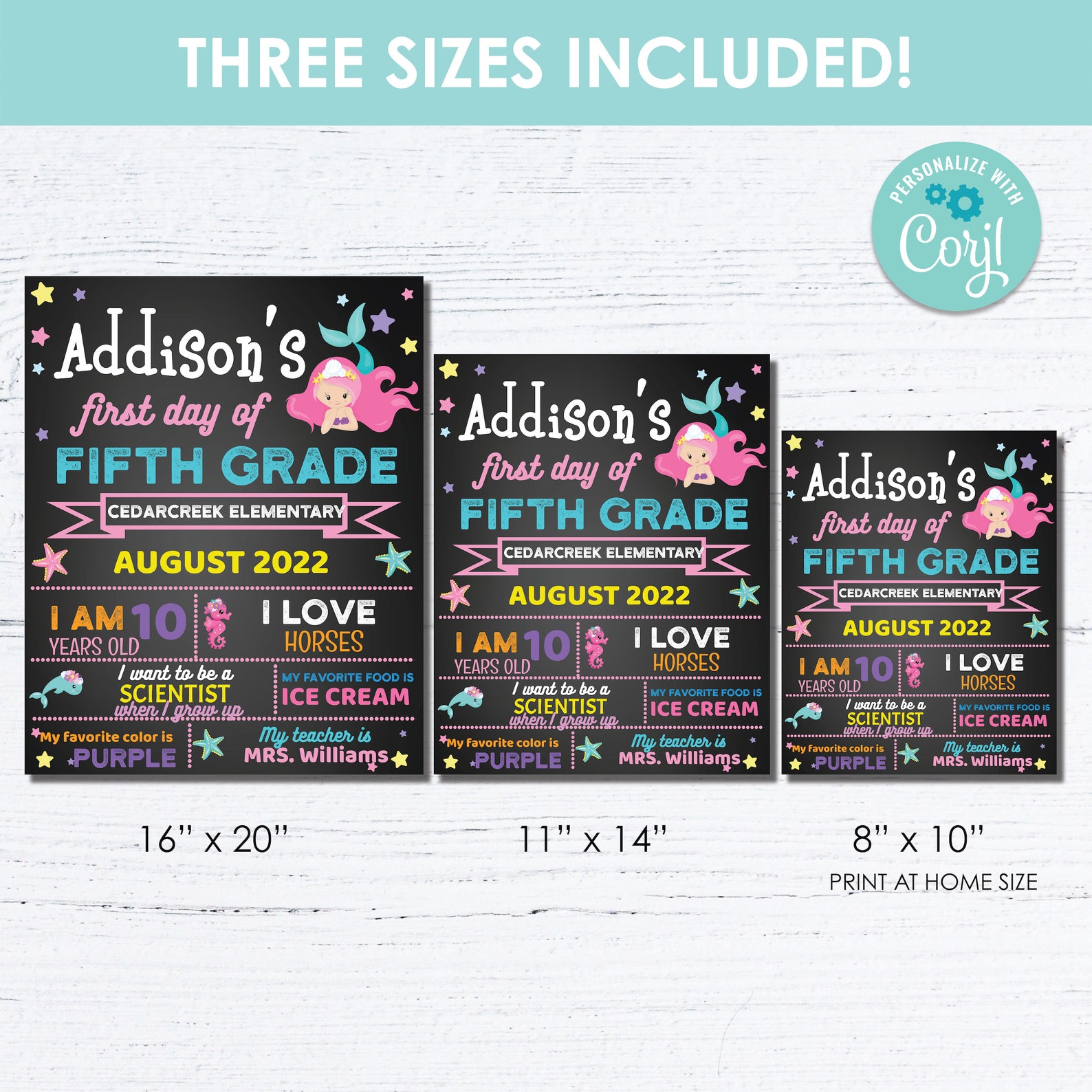 Mermaid Back to School Editable Printable Chalkboard Sign, First Day of ...