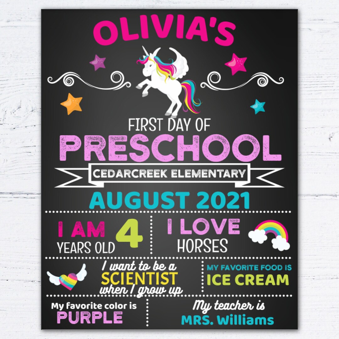 Unicorn Back to School Chalkboard Sign, First Day of School Sign ...