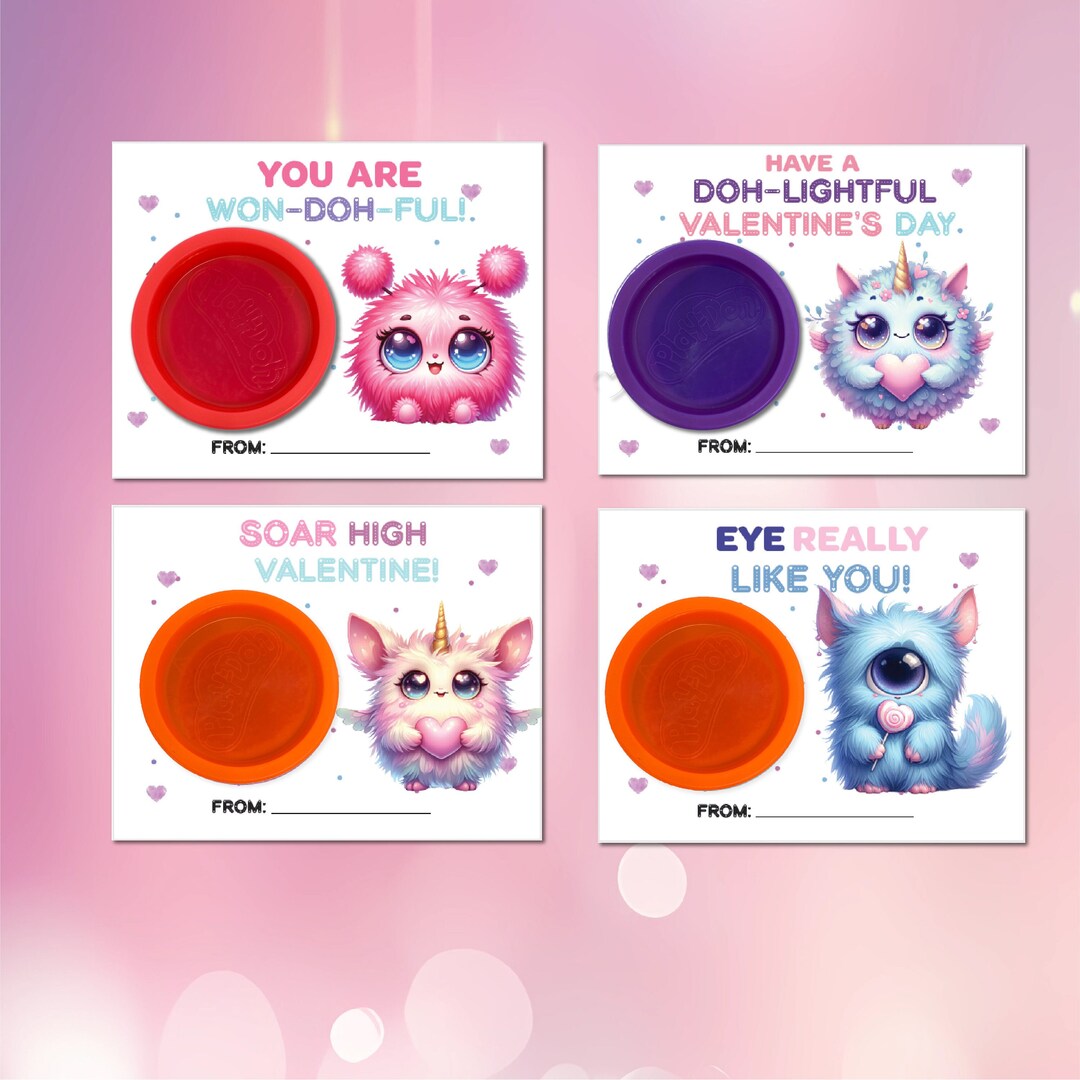 Monster Playdoh Valentines, Kids School Printable Valentine Cards, Non ...