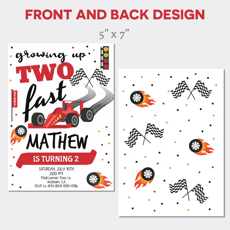 Editable Two Fast Racing Birthday Party Invitation Instant Template ...