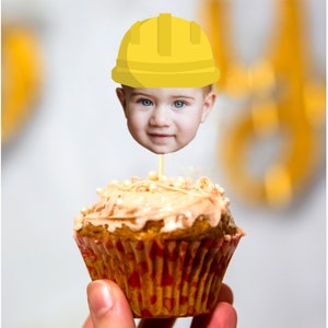 Editable Construction Hard Hat Face Cupcake Topper, Construction Safety ...