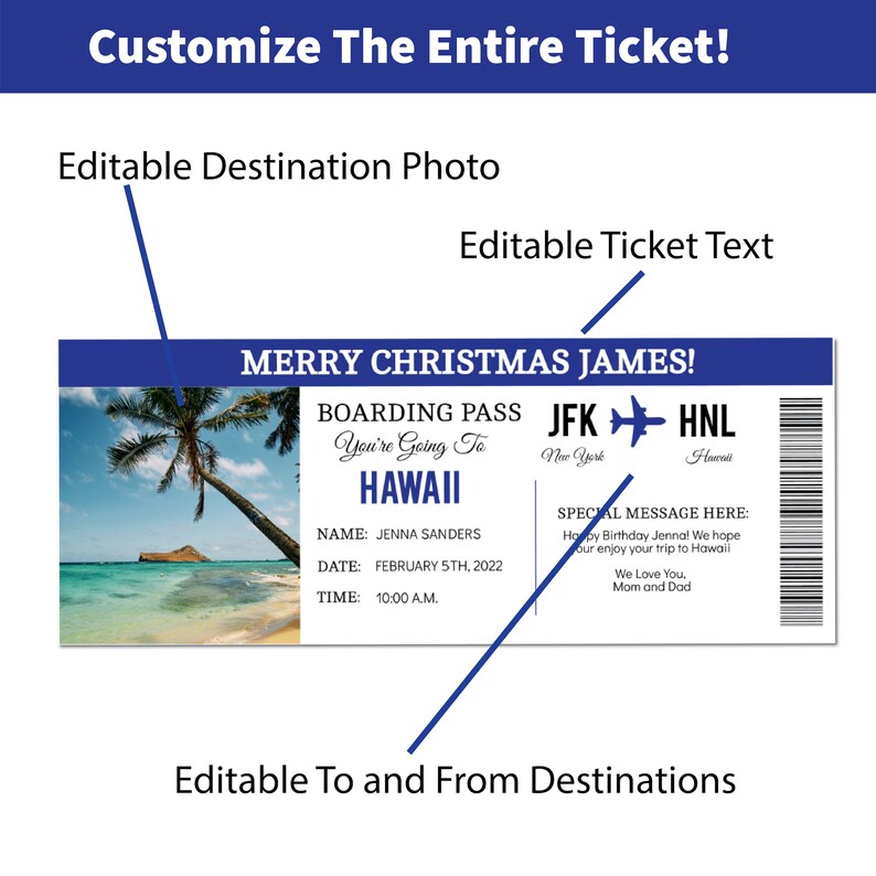 Editable Boarding Pass, Surprise Trip Ticket Instant Template Download ...