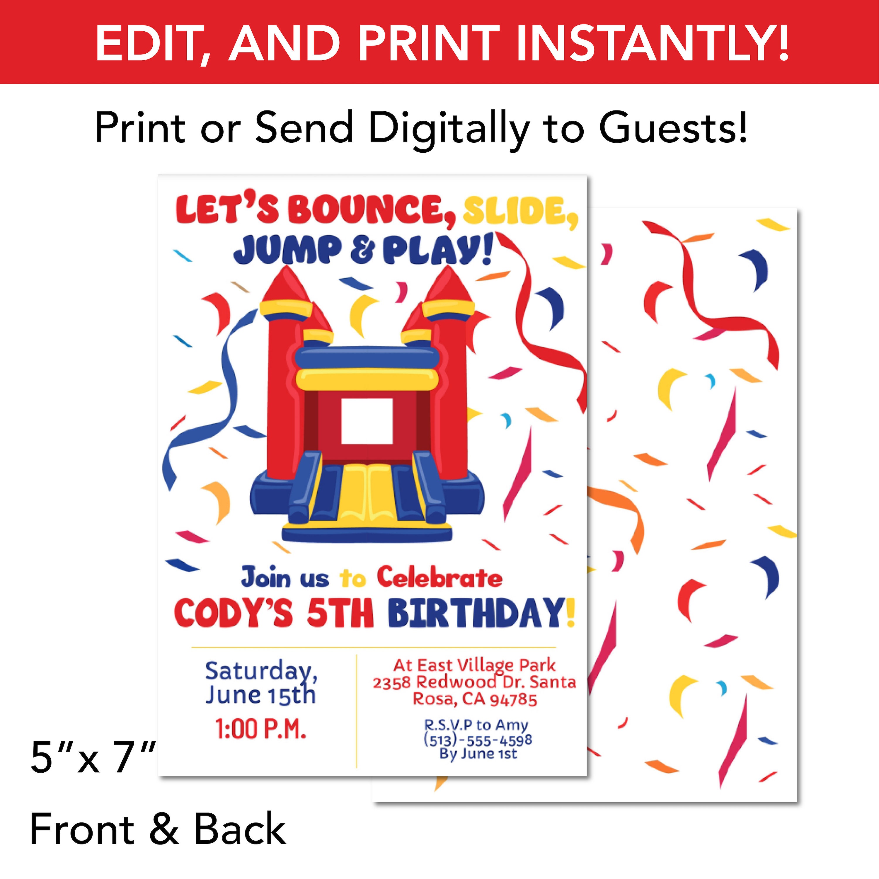 Editable, Printable Bounce House Party Invitation Instant Template ...