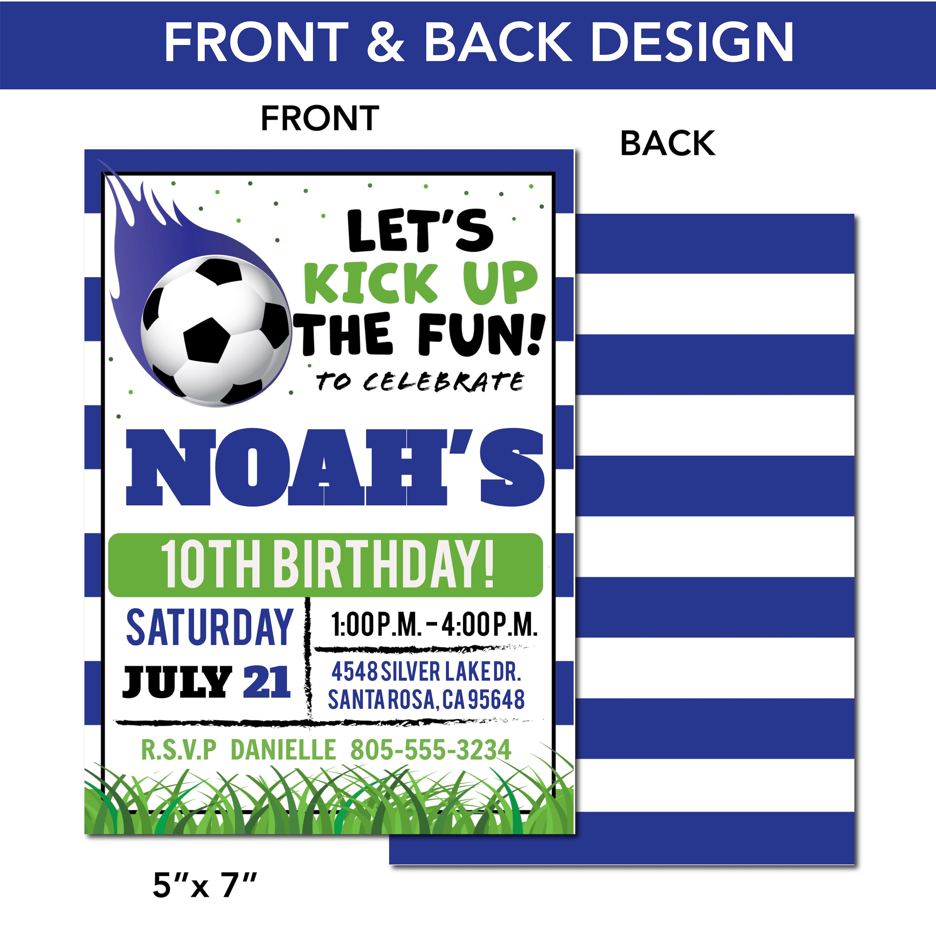 Editable Soccer Birthday Party Blue Invitation Instant Template ...
