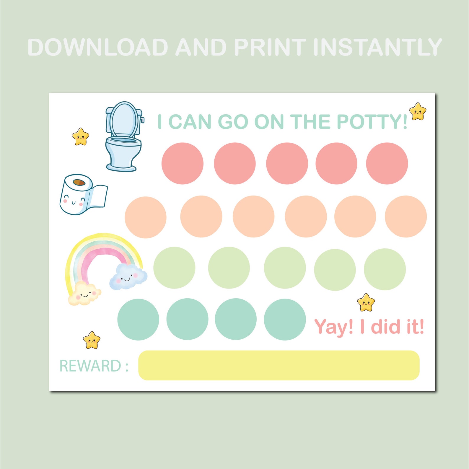 Printable Potty Training Reward Chart, Reward Sticker Chart, Download ...