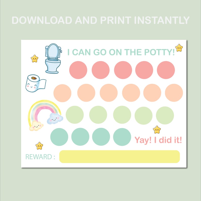 Printable Potty Training Reward Chart, Reward Sticker Chart, Download ...