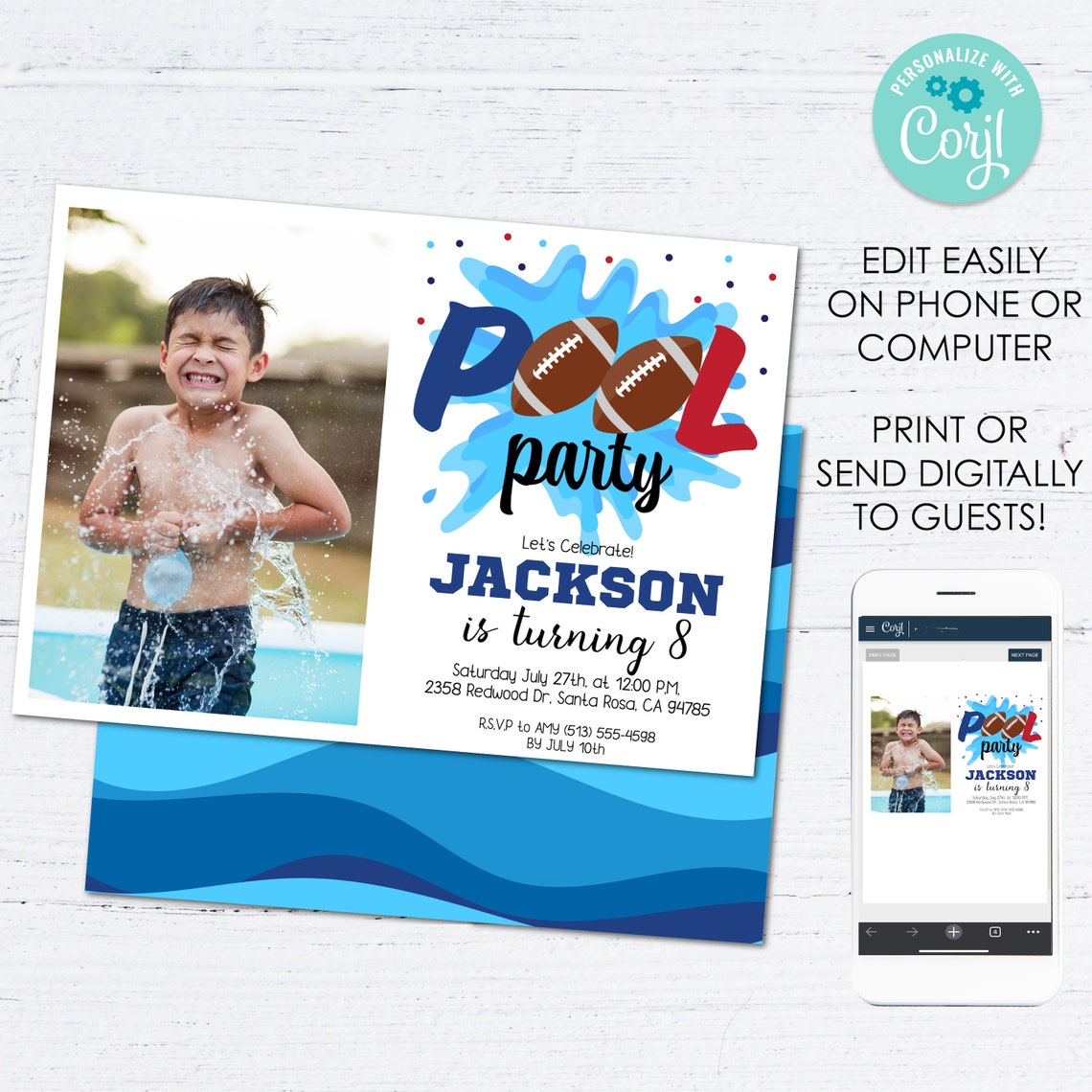 Football Pool Birthday Party Invitation With Editable Photo, Instant ...