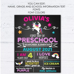 Unicorn Back to School Chalkboard Sign, First Day of School Sign ...