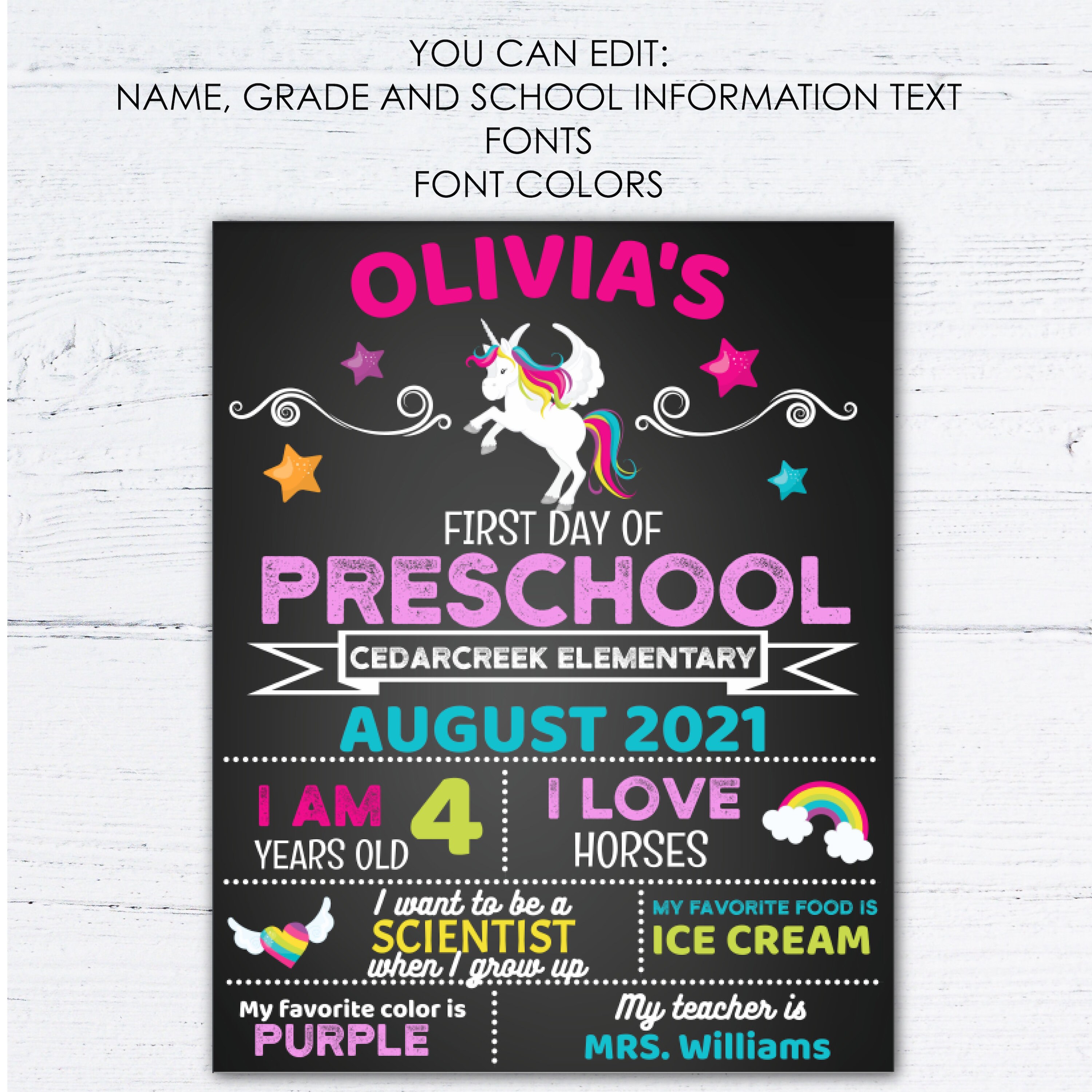 Unicorn Back to School Chalkboard Sign First Day of School - Etsy