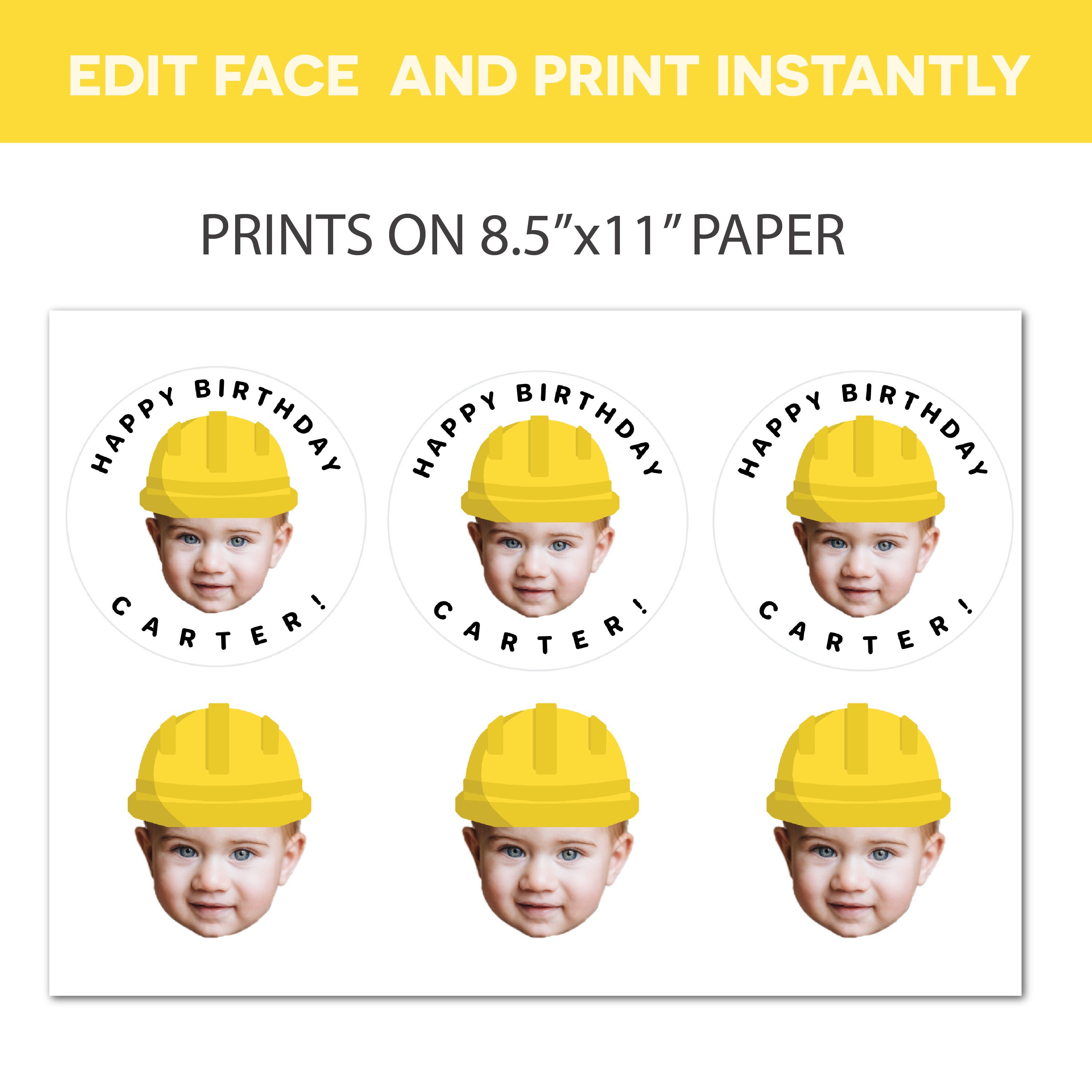 Editable Construction Hard Hat Face Cupcake Topper, Construction Safety ...