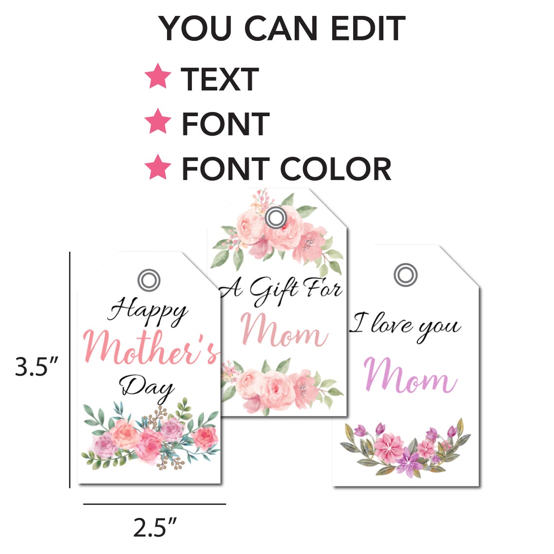 Editable Mother's Day Gift Tags Instant Template Celebrate Mom Gift ...