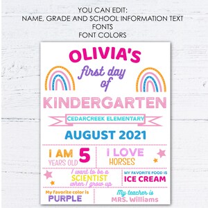 Rainbow Back to School Sign, First Day of School Sign, Editable ...