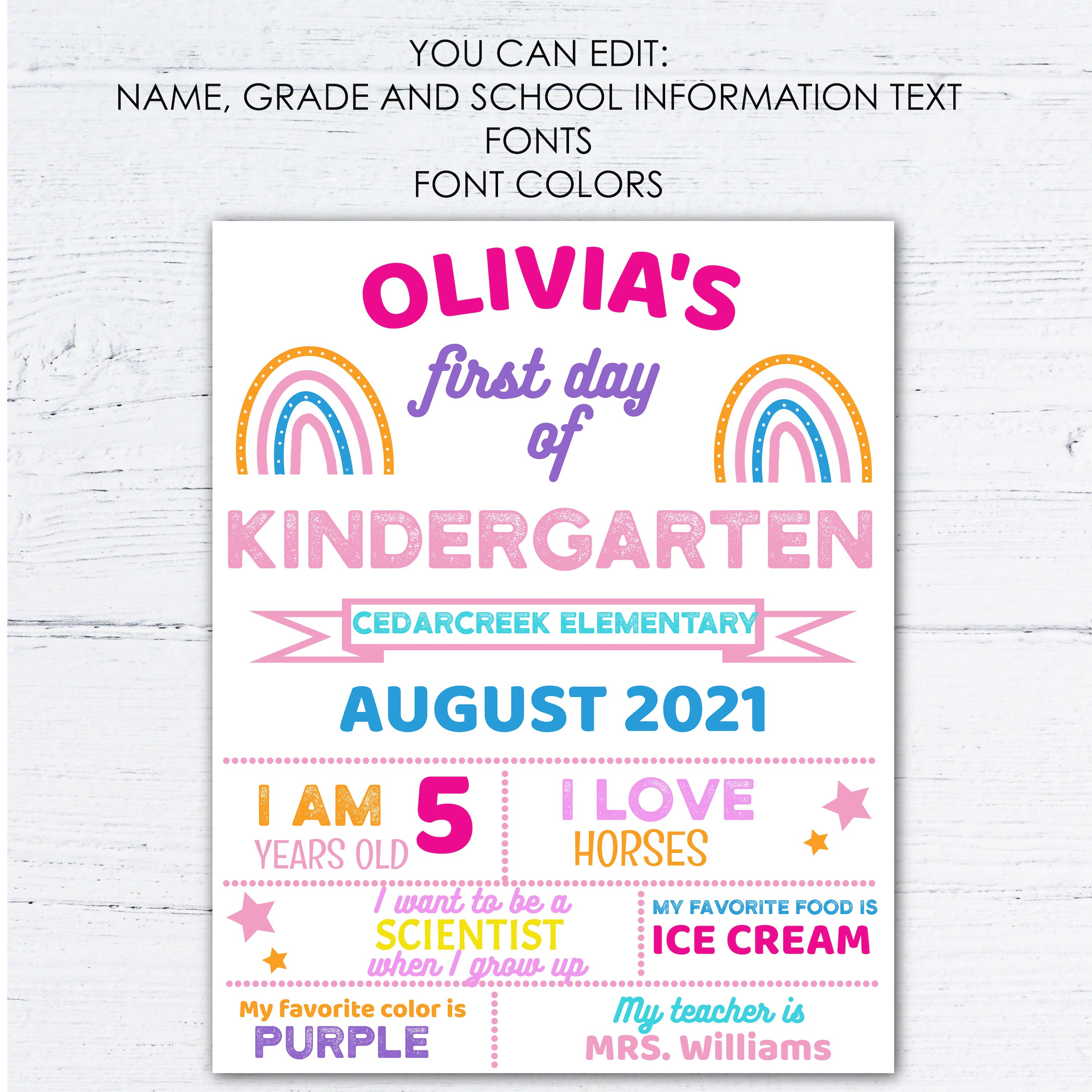 Rainbow Back to School Sign, First Day of School Sign, Editable ...