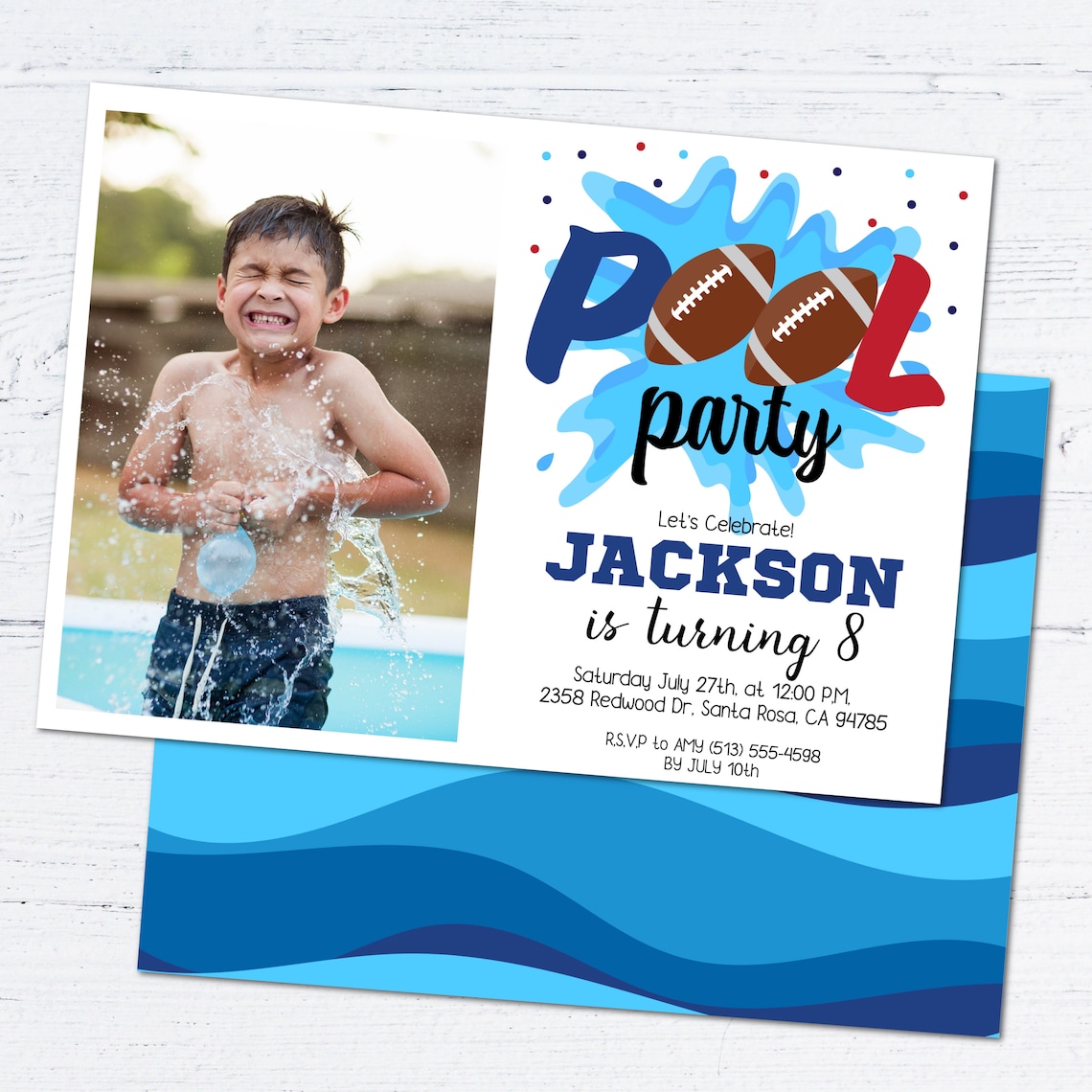 Football Pool Birthday Party Invitation With Editable Photo, Instant ...