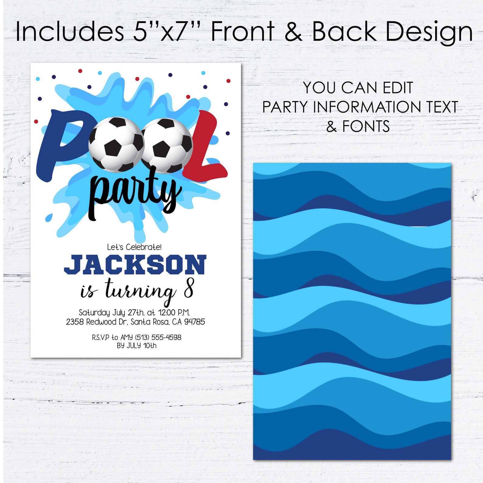 Editable Soccer Pool Birthday Party Invitation Instant Template ...