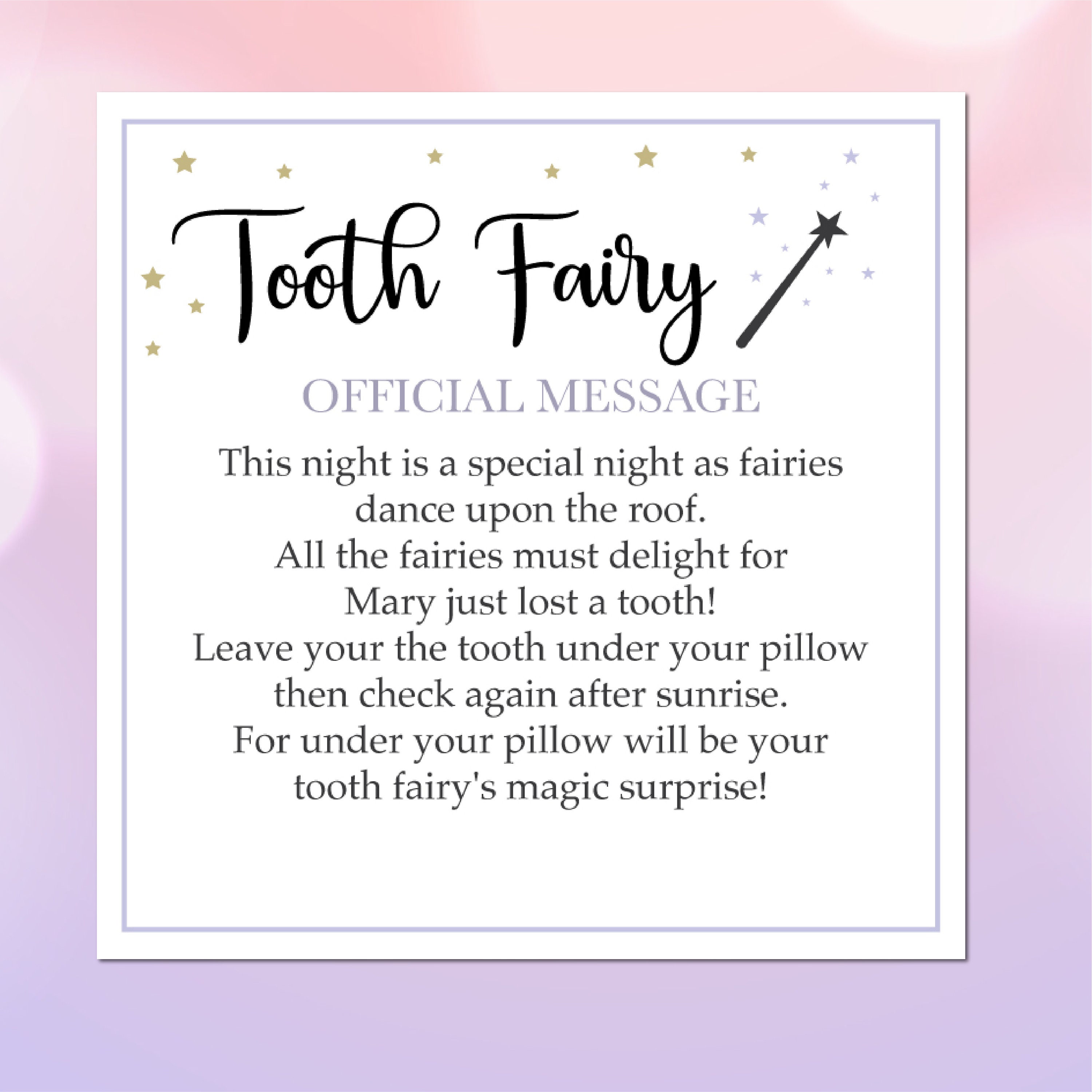 Editable Printable Tooth Fairy Receipt and Message Card Bundle, Lost ...