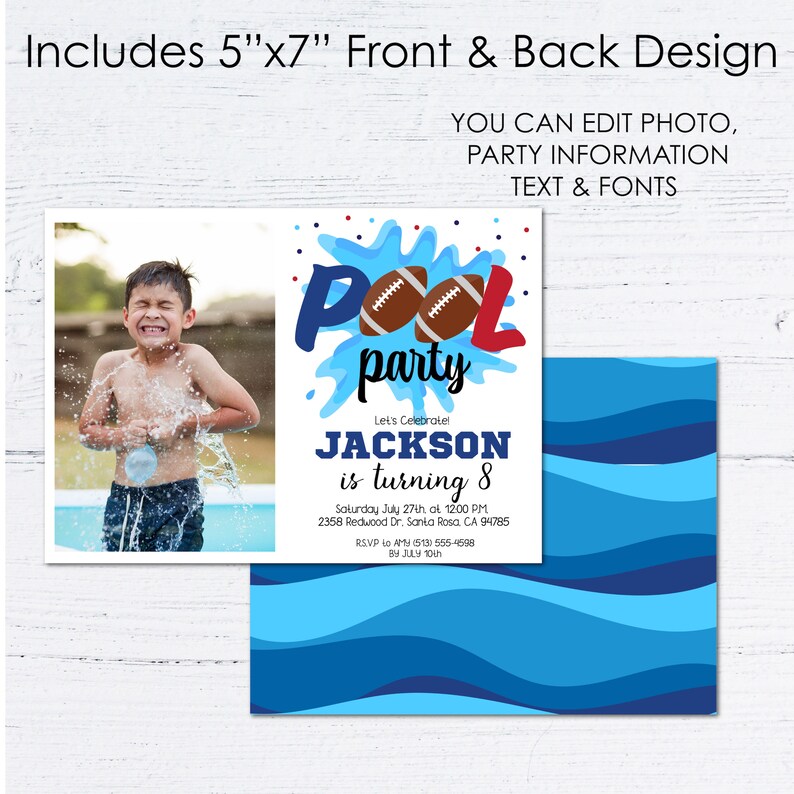 Football Pool Birthday Party Invitation With Editable Photo, Instant ...