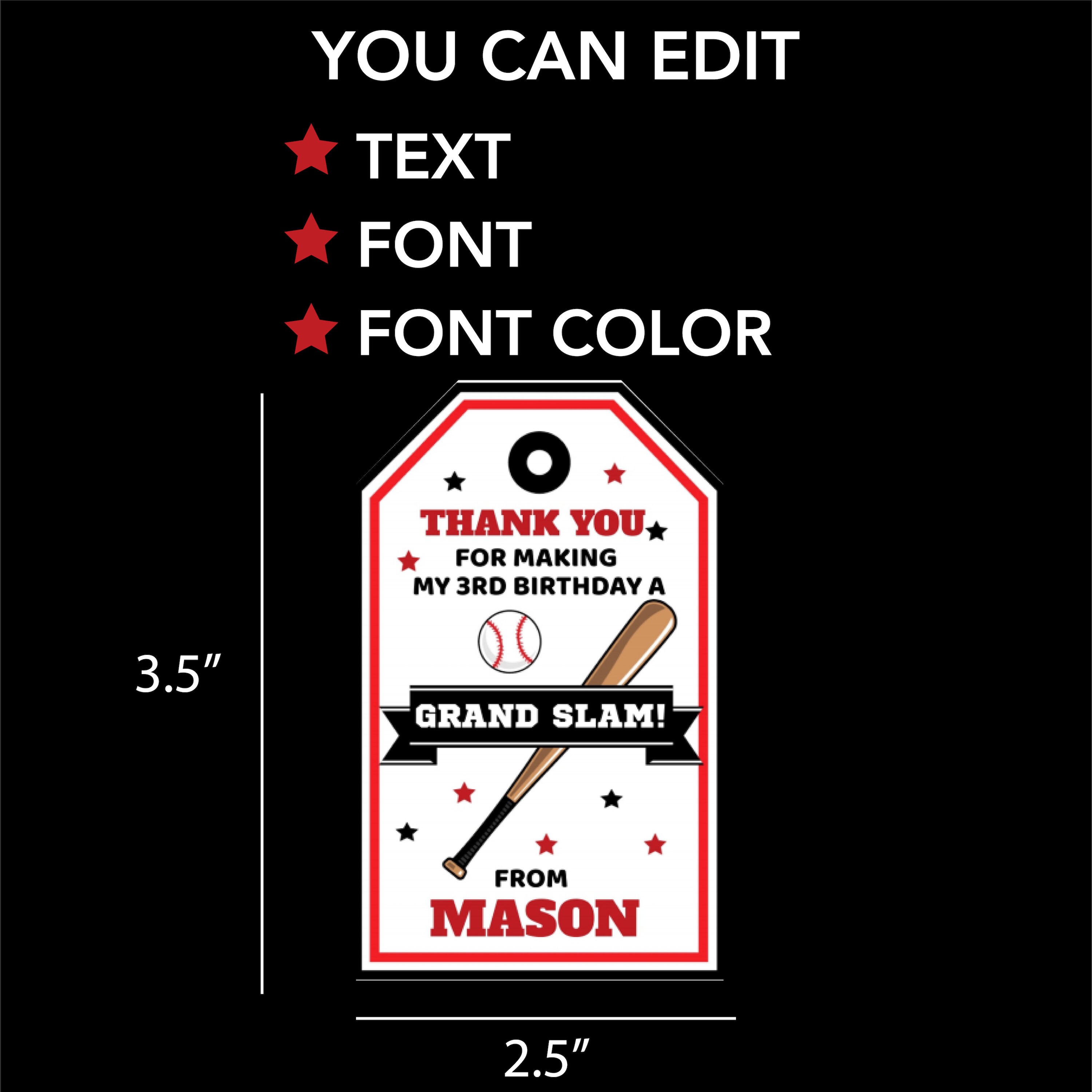 Editable Baseball Birthday Party Gift Tags Red & Black Instant - Etsy