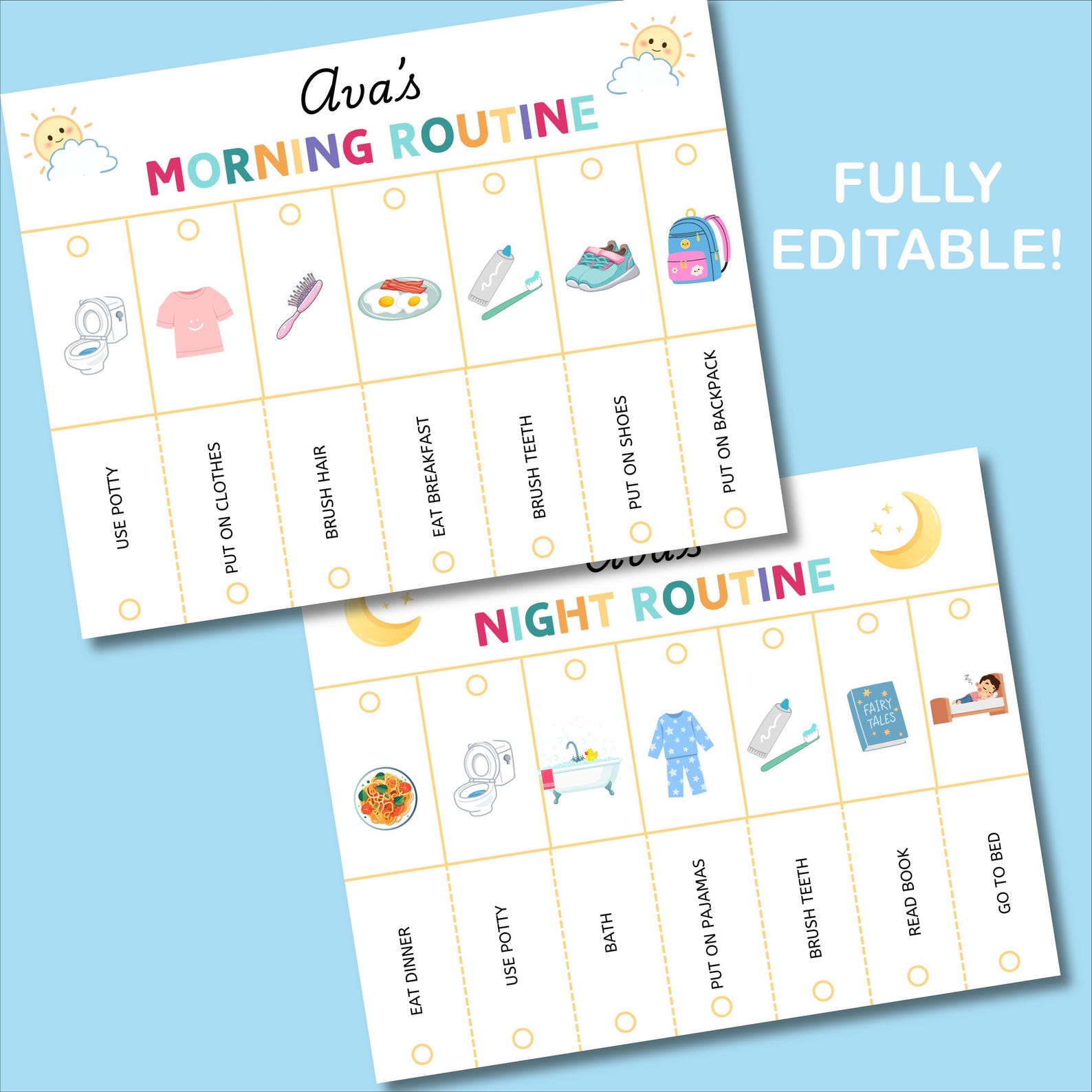Customizable Daily Routine Chart, Editable Template Kids Schedule ...
